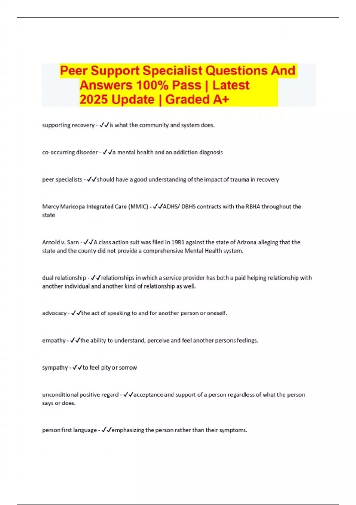 Peer Support Specialist Questions And Answers 100% Pass | Latest 2025 ...