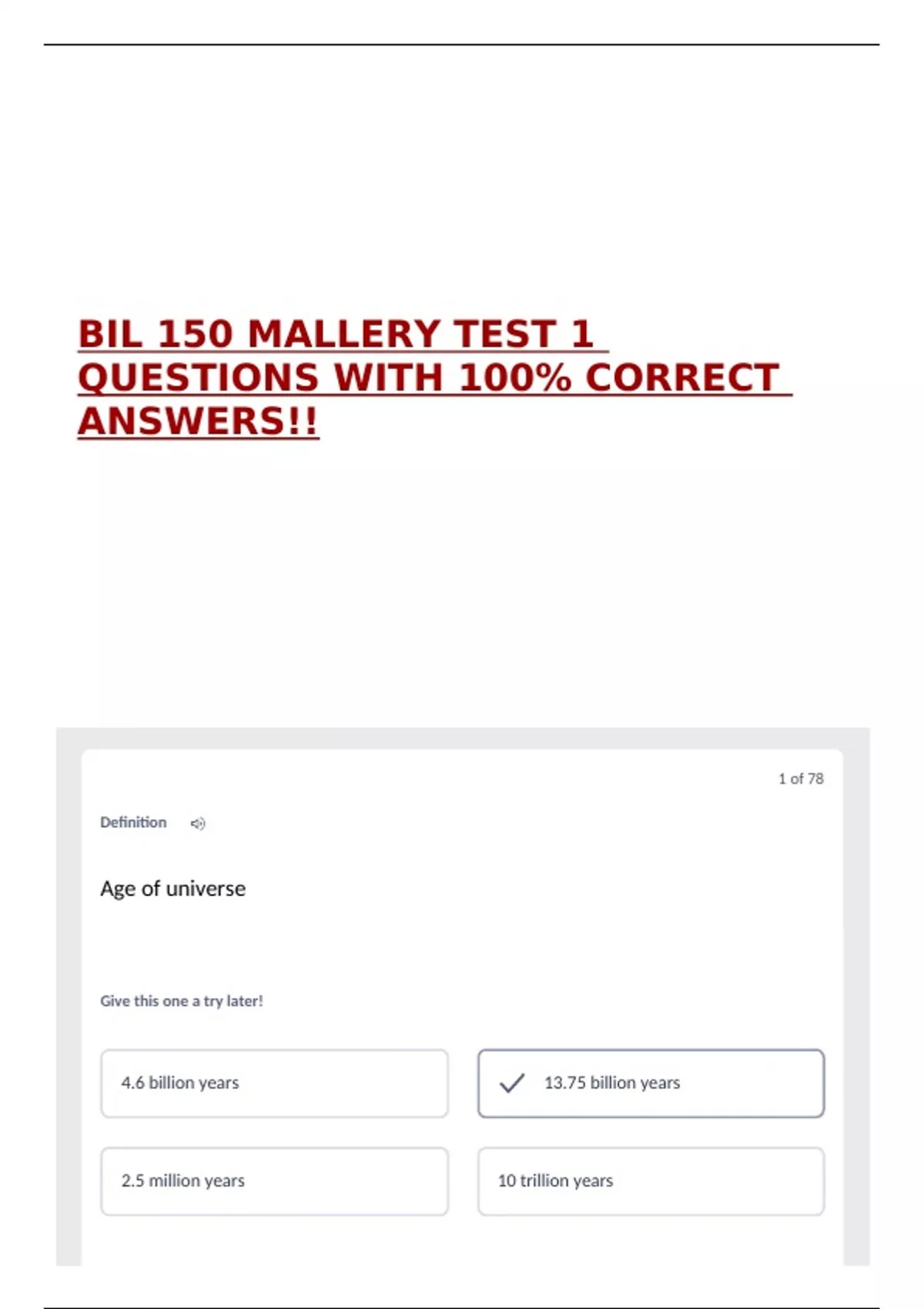 BIL 150 MALLERY TEST 1 QUESTIONS WITH 100% CORRECT ANSWERS!! - BIL 150 ...