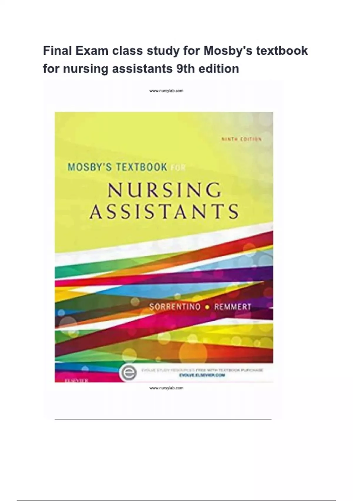 Final Exam class study for Mosby-s textbook for nursing assistants 9th ...
