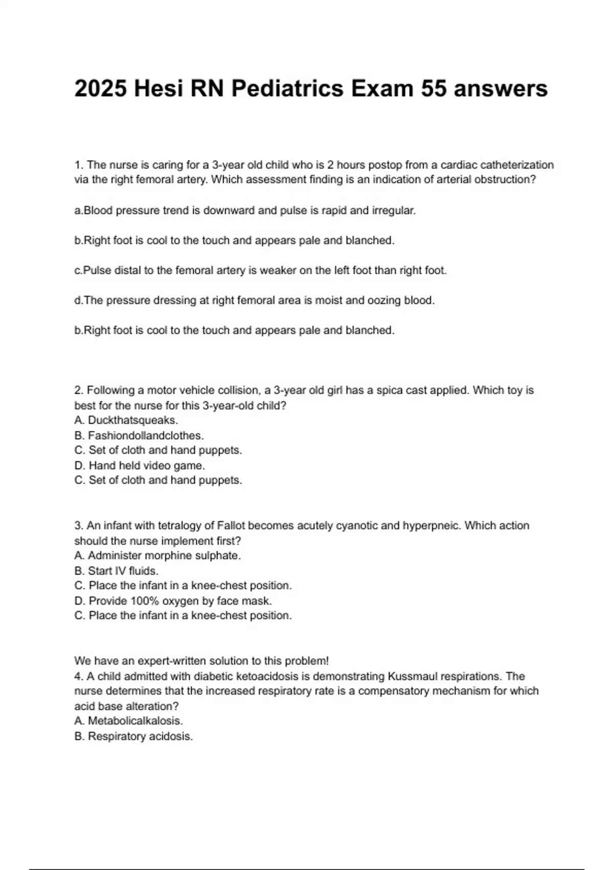2025 Hesi RN Pediatrics Exam 55 answers NEWEST 2025/2026 ACTUAL EXAM ...