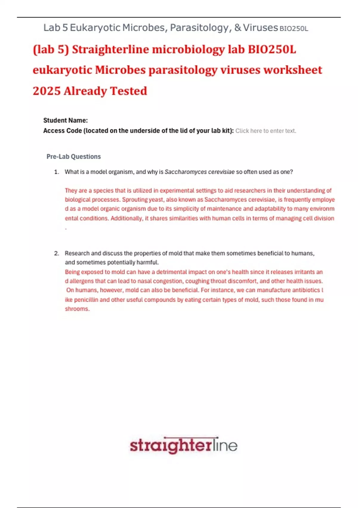 (lab 5) Straighterline microbiology lab BIO250L eukaryotic Microbes ...