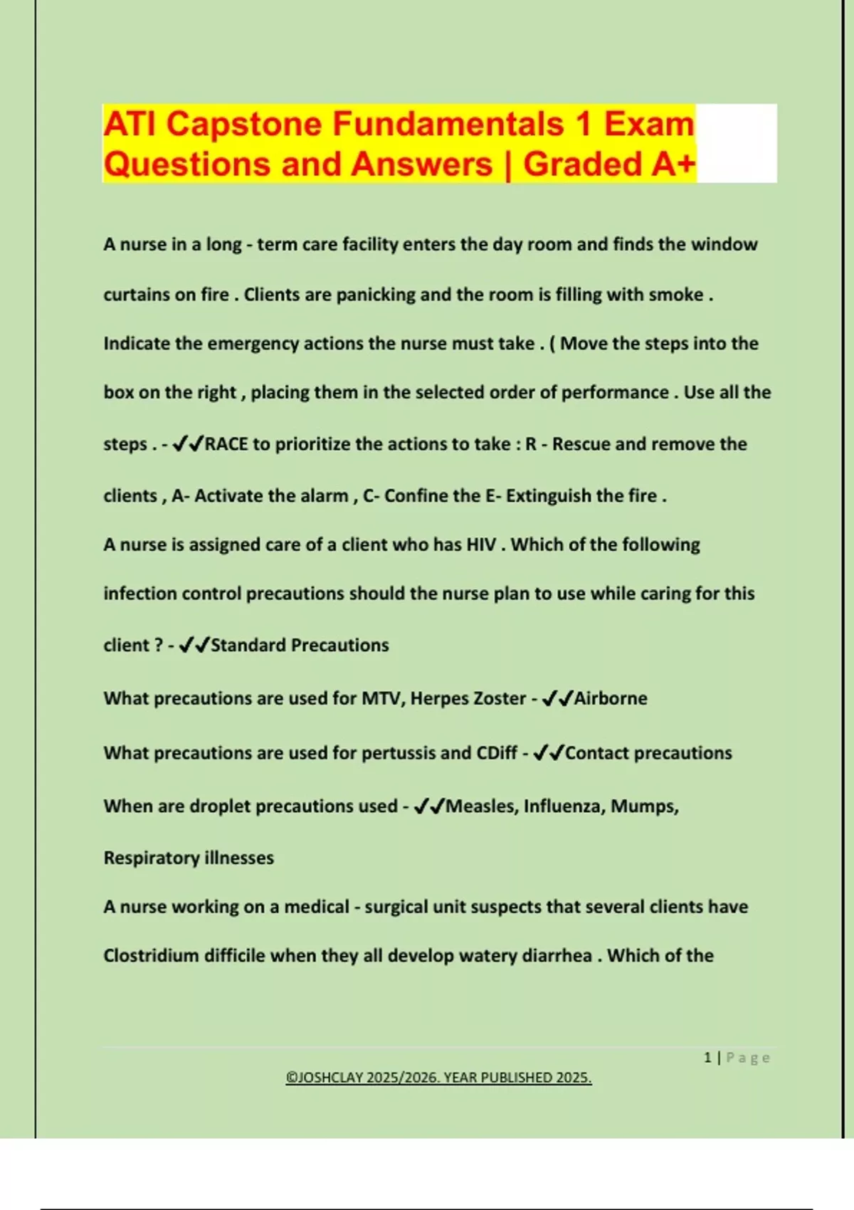 ATI Capstone Fundamentals 1 Exam Questions and Answers | Graded A+ ...