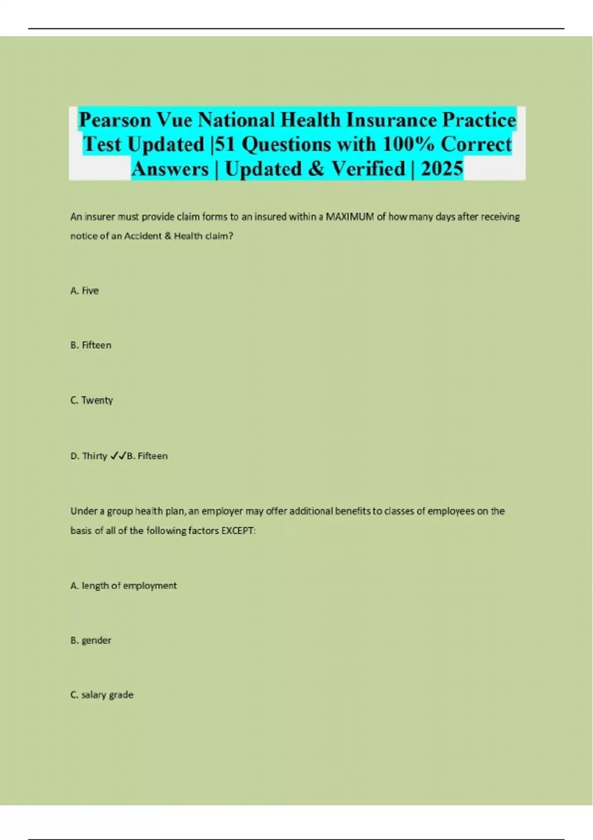 Pearson Vue National Health Insurance Practice Test Updated |51 ...