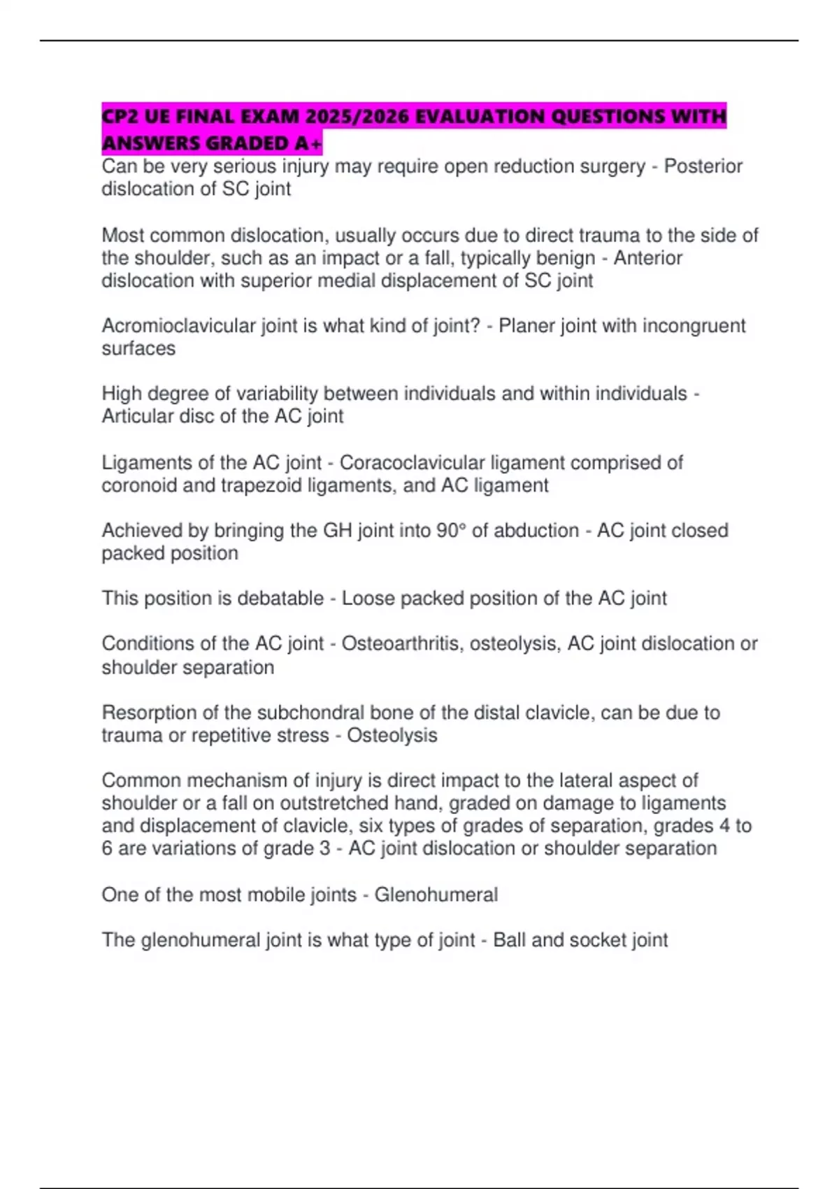 CP2 UE FINAL EXAM 2025/2026 EVALUATION QUESTIONS WITH ANSWERS GRADED A+ - CPC - Stuvia US