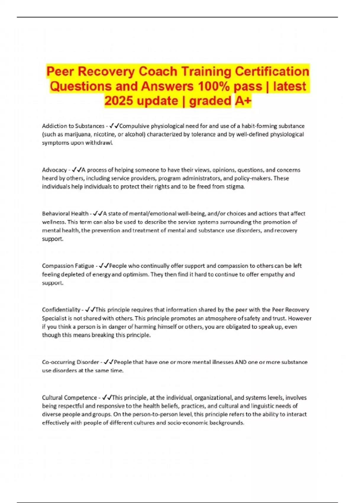 Peer Recovery Coach Training Certification Questions and Answers 100% ...