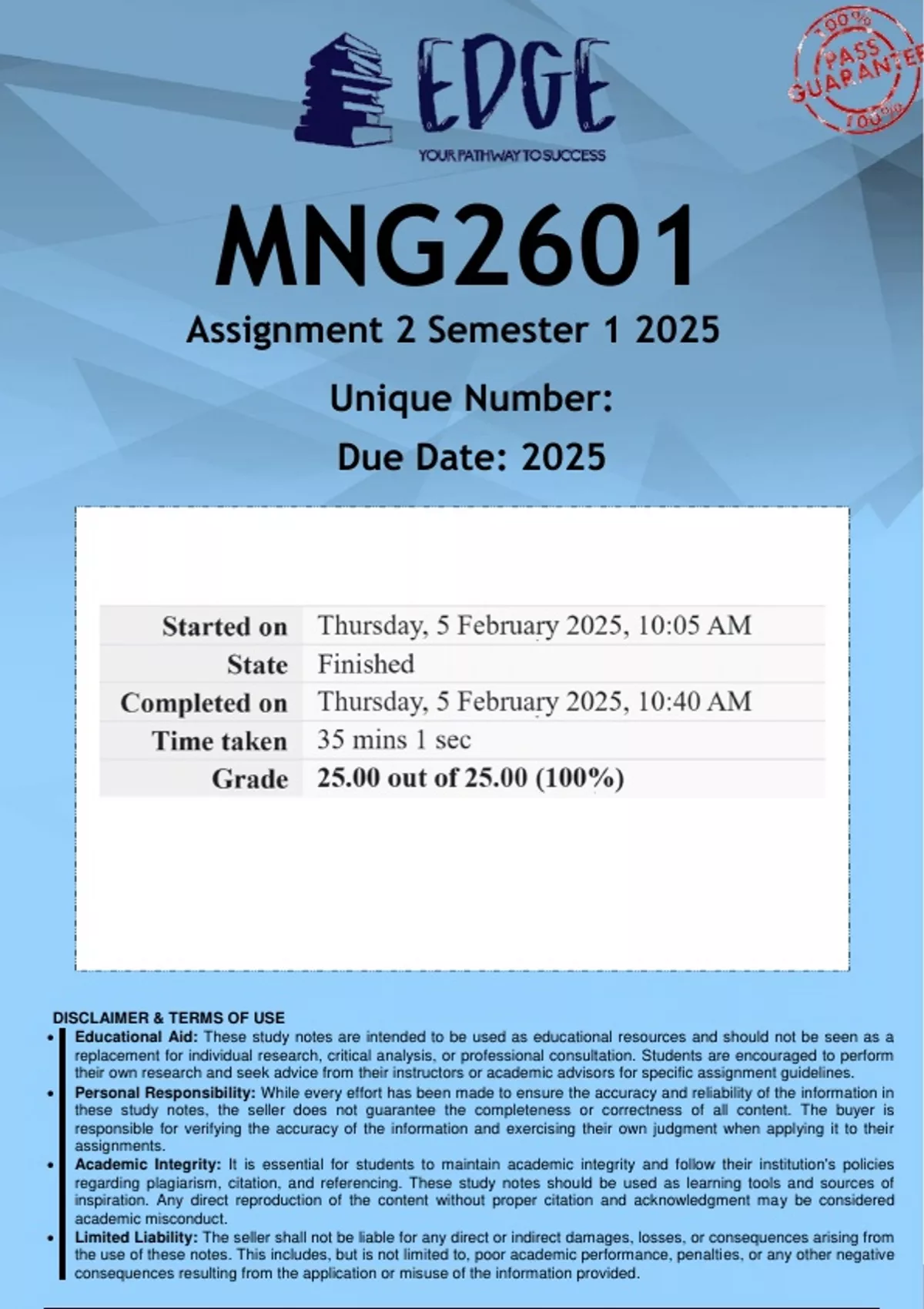 MNG2601 Assignment 2 (ANSWERS) Semester 1 2025 - DISTINCTION GUARANTEED ...