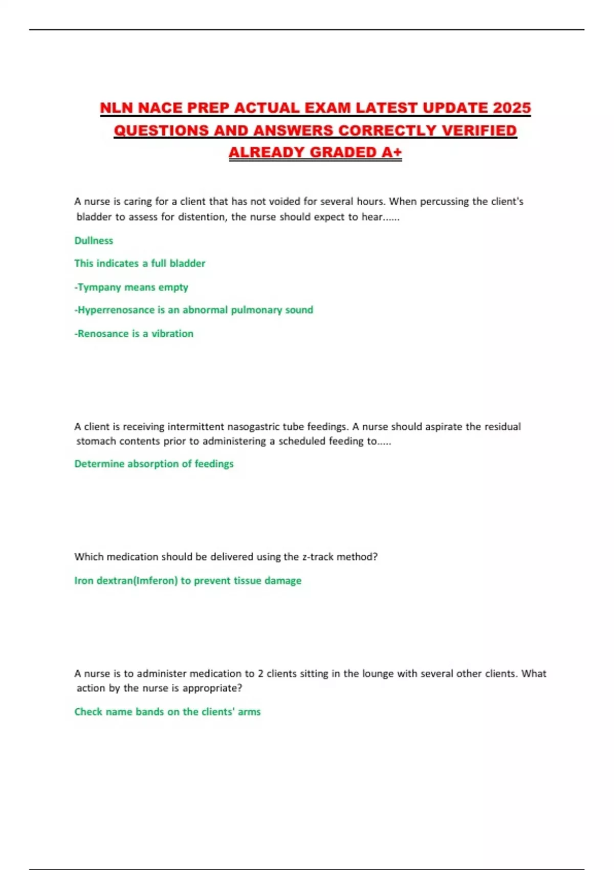 NLN NACE PREP ACTUAL EXAM LATEST UPDATE 2025 QUESTIONS AND ANSWERS ...