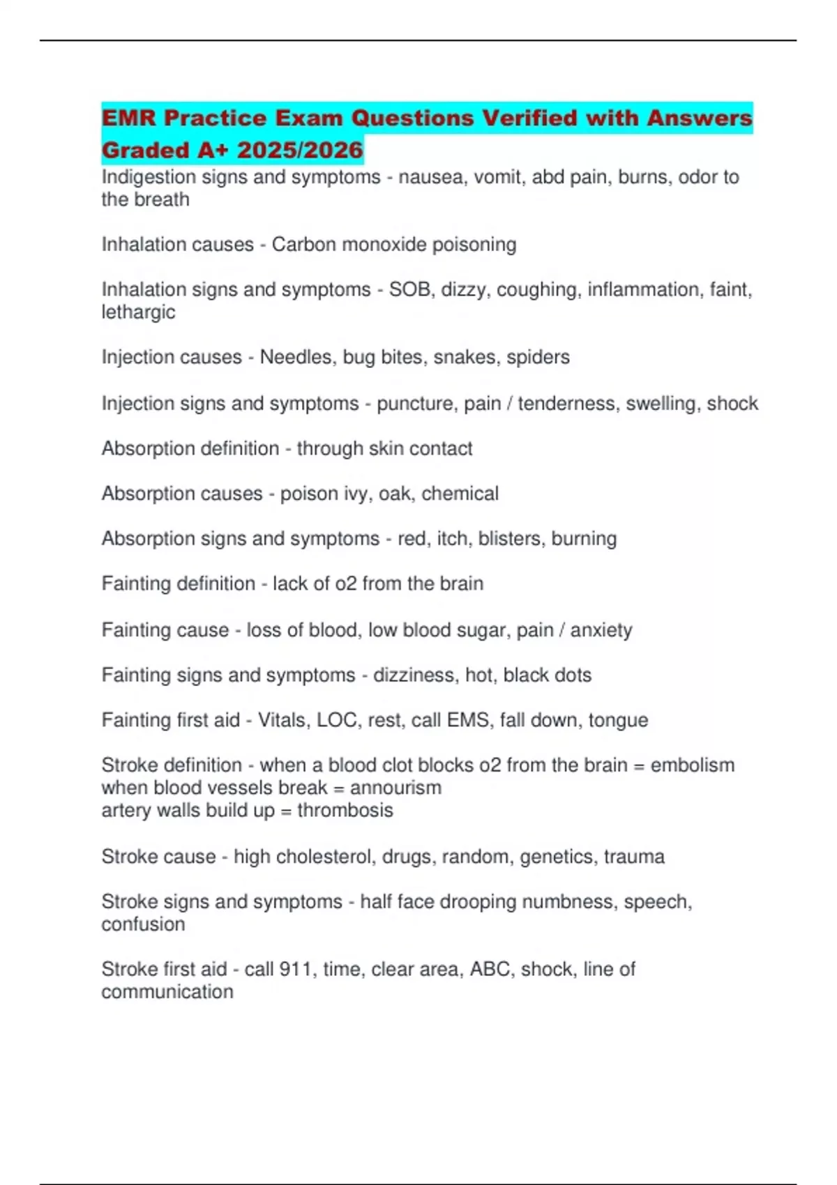 EMR Practice Exam Questions Verified with Answers Graded A+ 2025/2026 ...