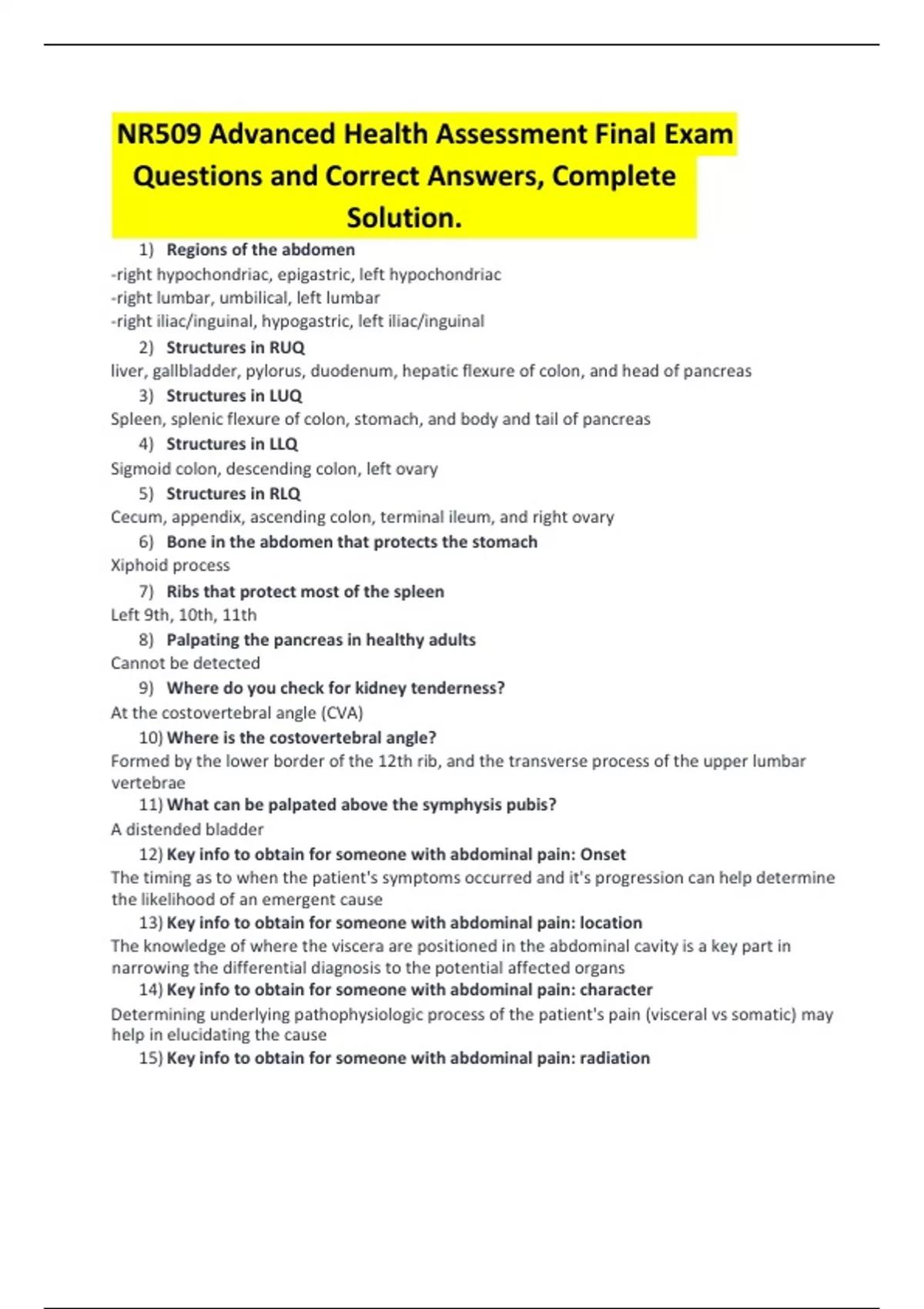 NR509 Advanced Health Assessment Exam 1 QUESTIONS AND ANSWERS 2025 ...