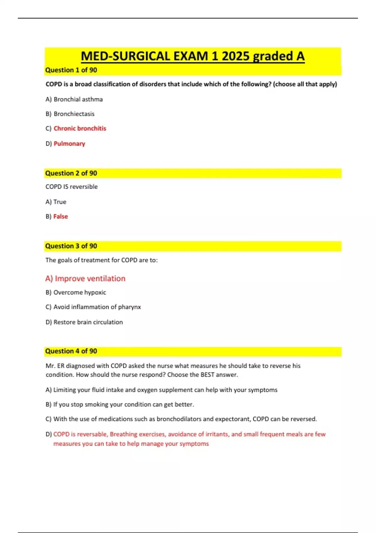 MED-SURGICAL EXAM 1 QUESTIONS AND ANSWERS 2025 graded A - MED SURG ...