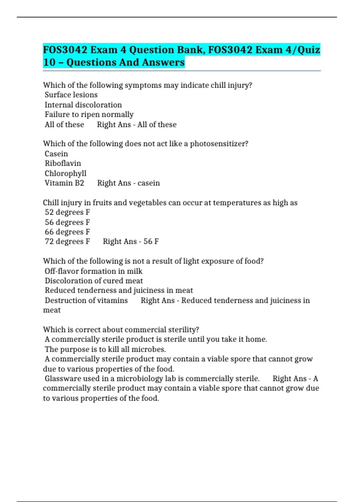 FOS3042 Exam 4 Question Bank, FOS3042 Exam 4/Quiz 10 – Questions And ...