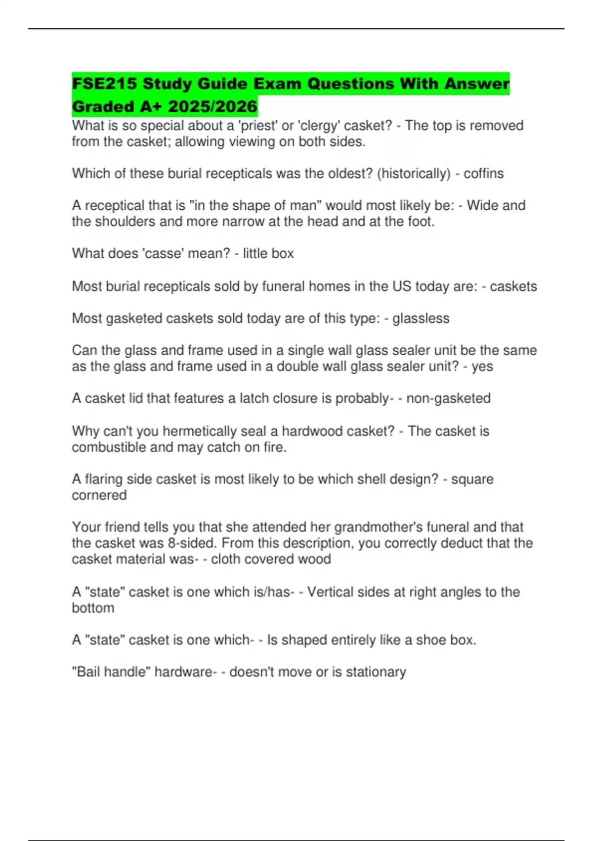 FSE215 Study Guide Exam Questions With Answer Graded A+ 2025/2026 ...