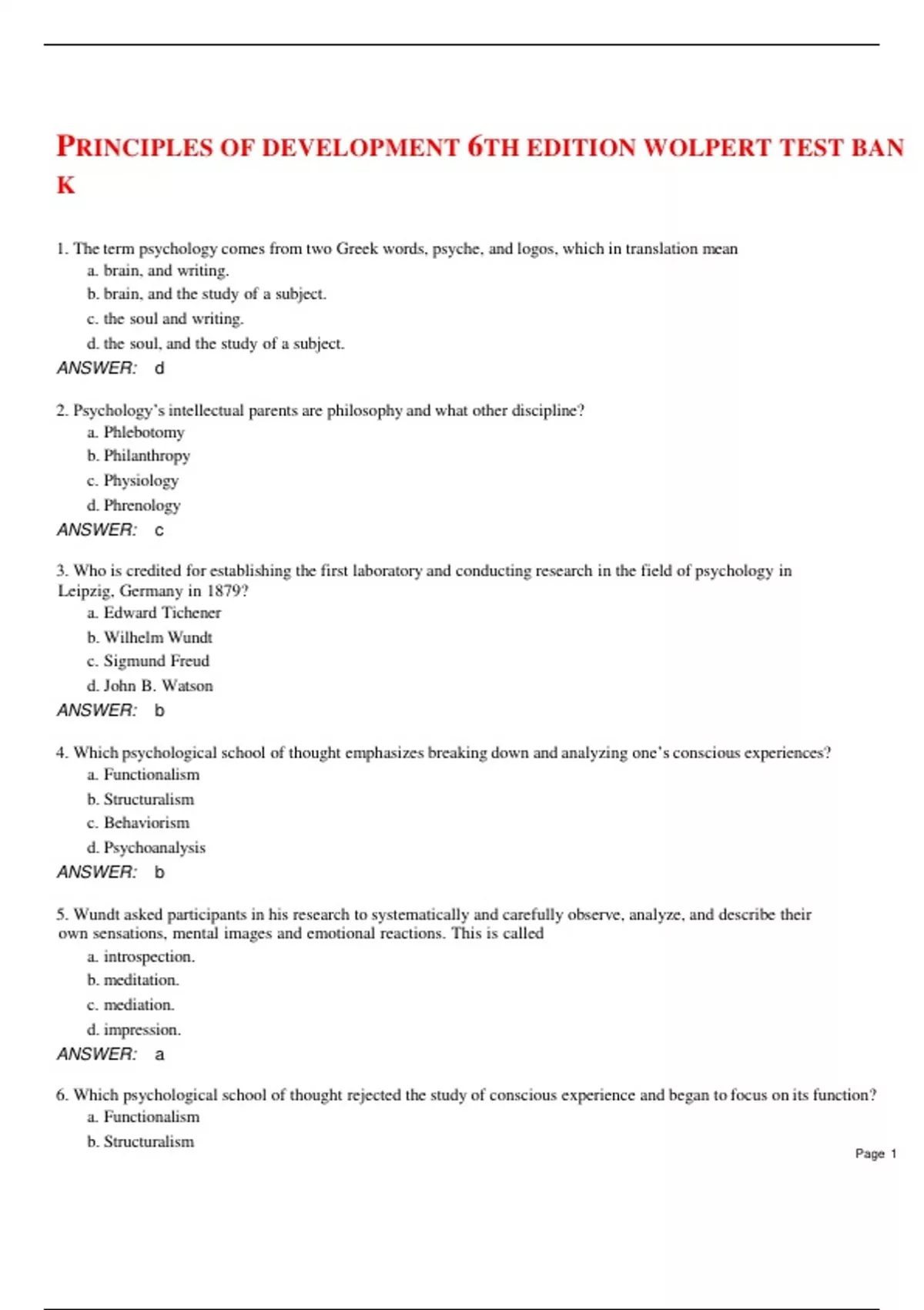 PRINCIPLES OF DEVELOPMENT 6TH EDITION WOLPERT TEST BANK QUESTIONS AND ...