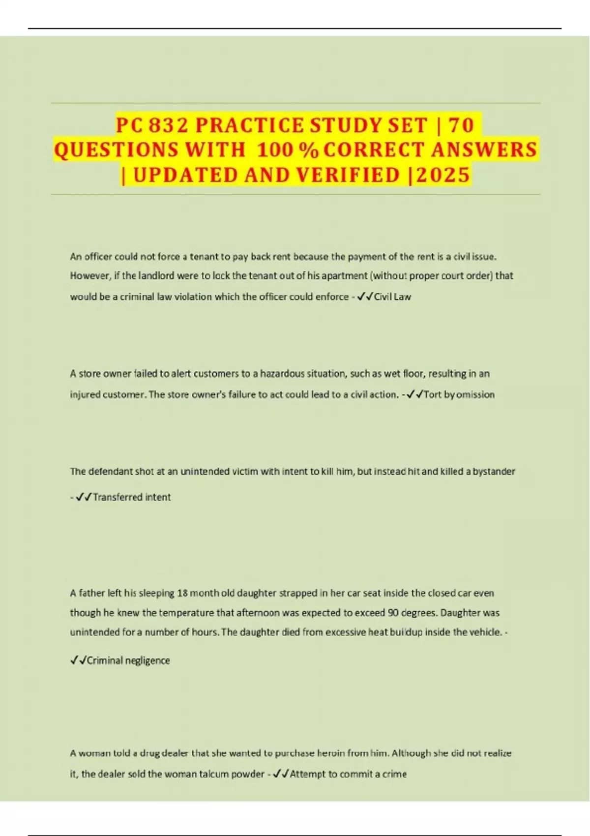 PC 832 PRACTICE STUDY SET | 70 QUESTIONS WITH 100 % CORRECT ANSWERS ...
