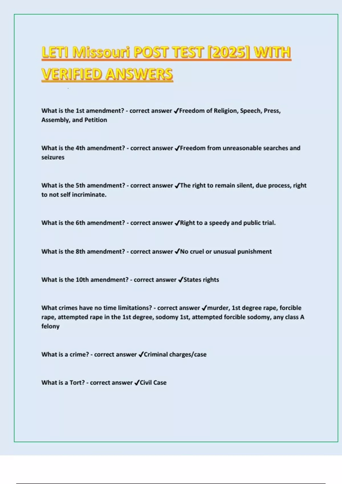 LETI Missouri POST TEST -2025- WITH VERIFIED ANSWERS - LETI - Stuvia US