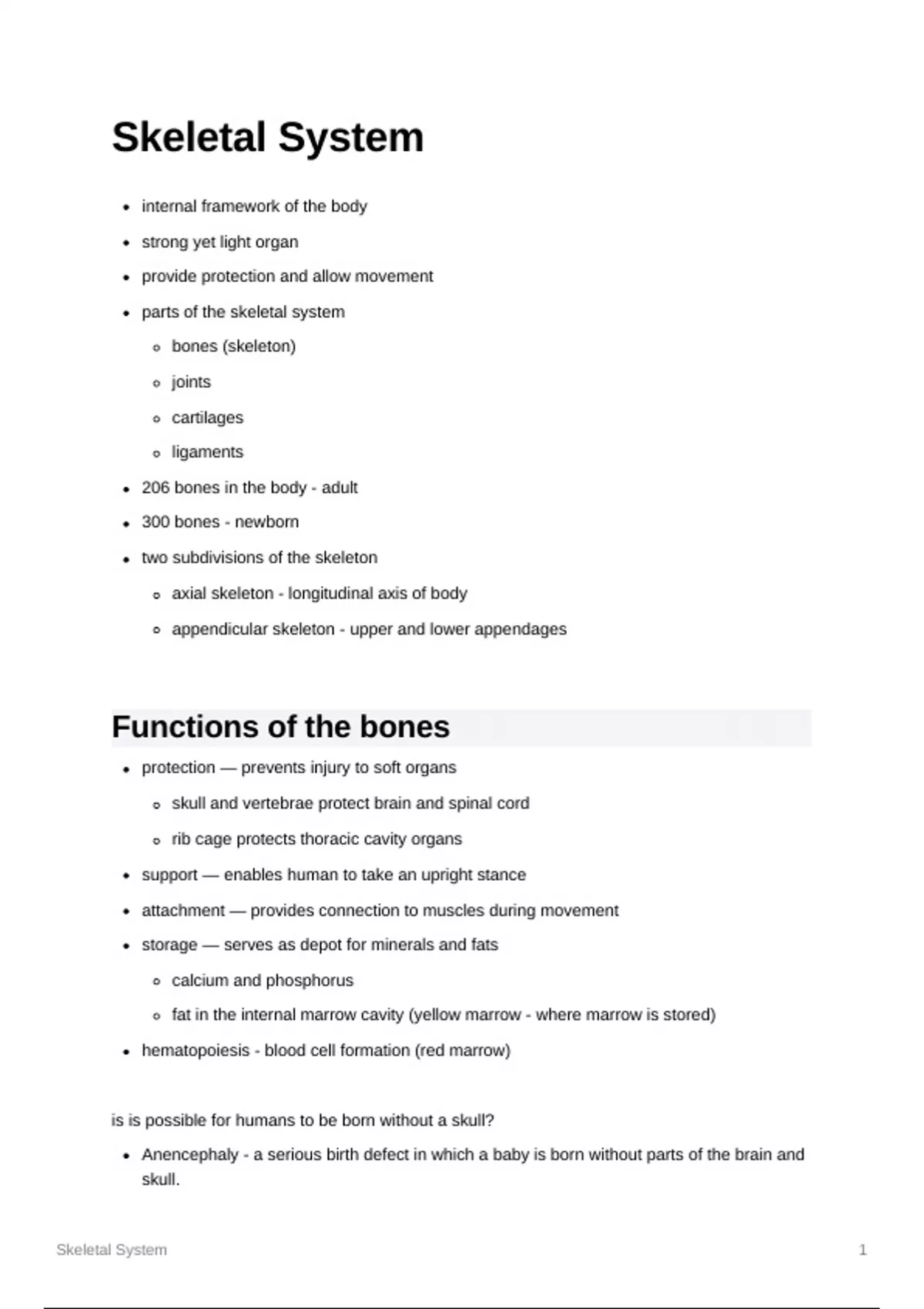 Skeletal System - Biology - Stuvia