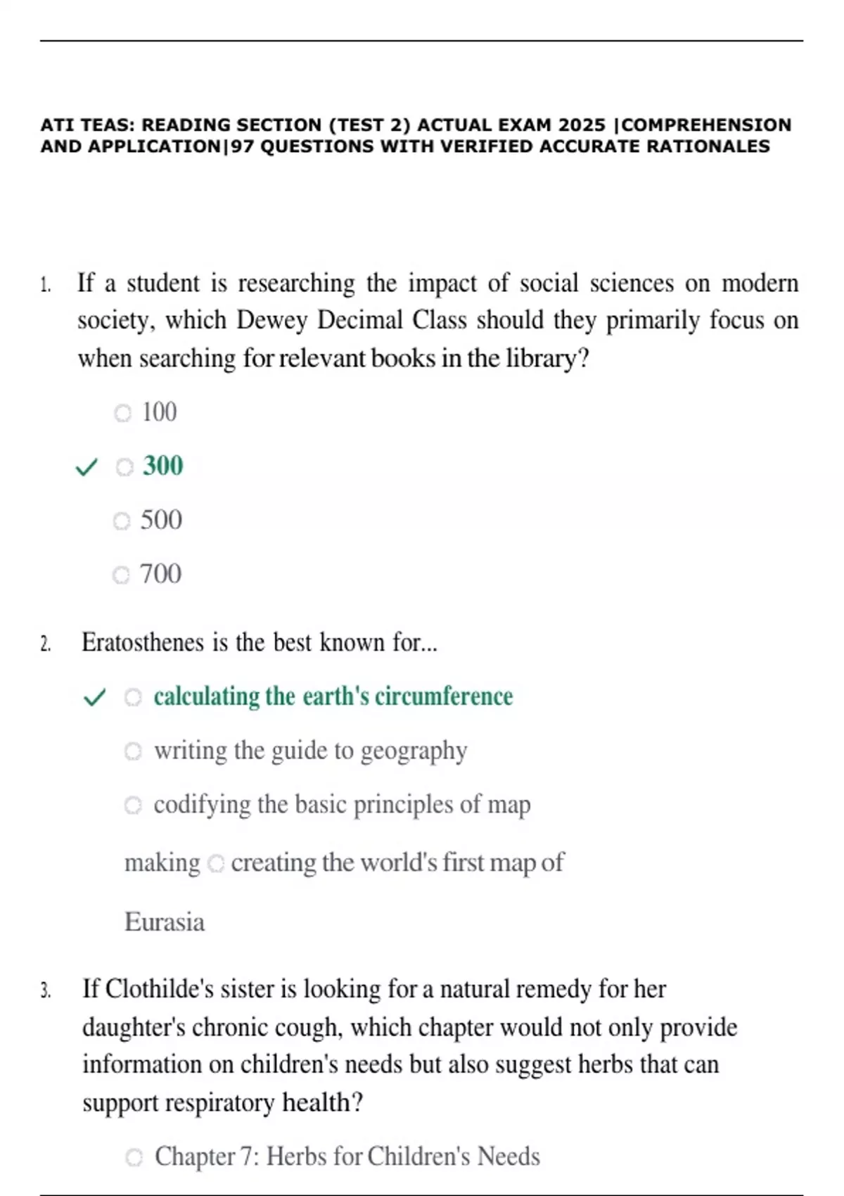 ATI TEAS: READING SECTION (TEST 2) ACTUAL EXAM 2025 |COMPREHENSION AND ...