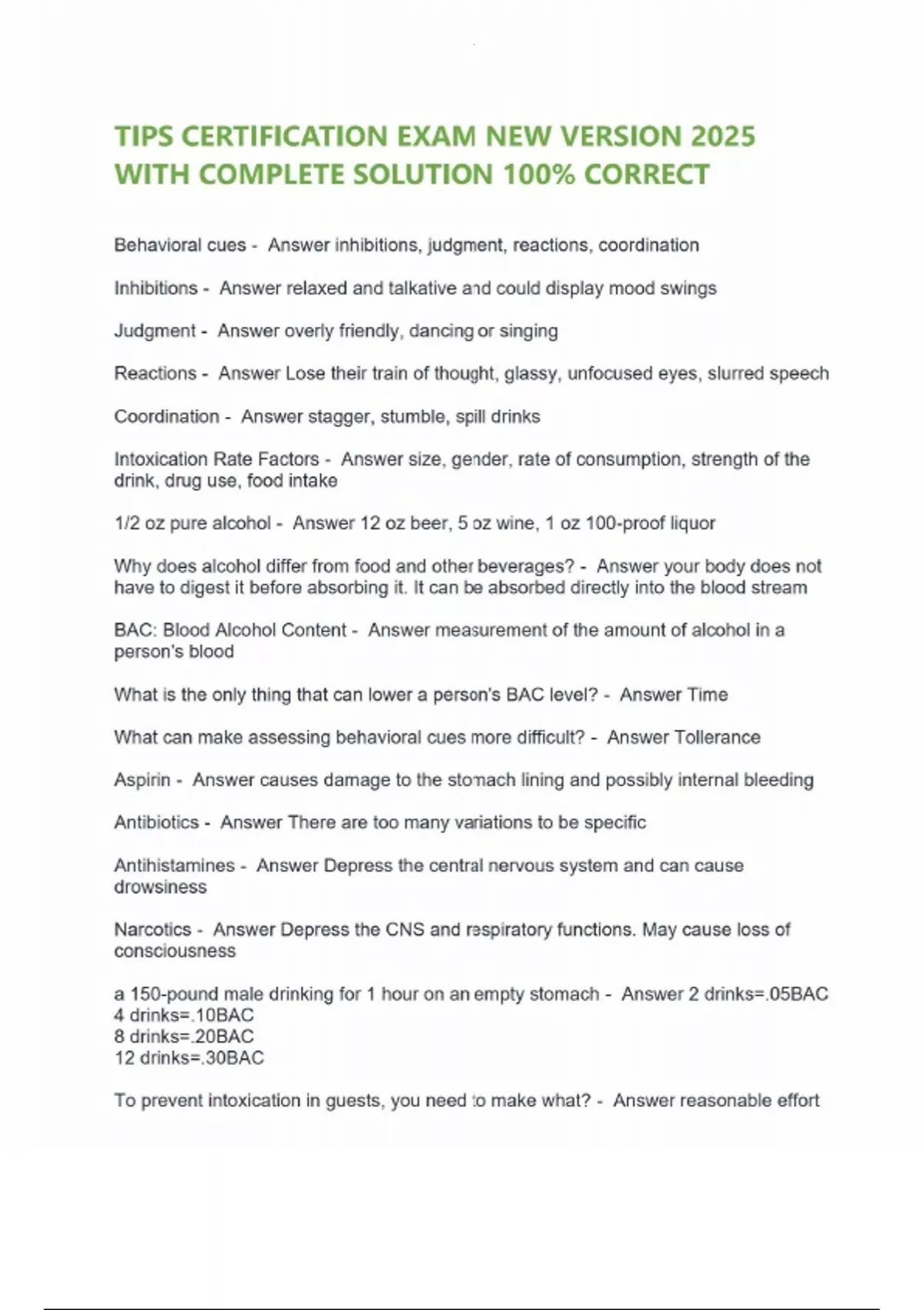 TIPS CERTIFICATION EXAM NEW VERSION 2025 WITH COMPLETE SOLUTION 100% ...