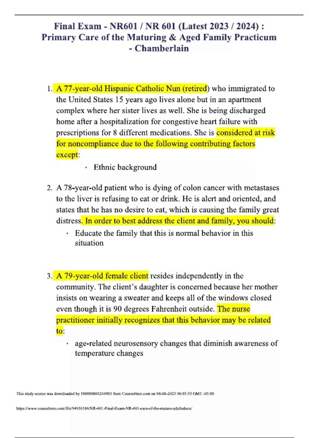 Final Exam: NR601 / NR 601 (Latest Update 2024 / 2025) Primary Care of ...