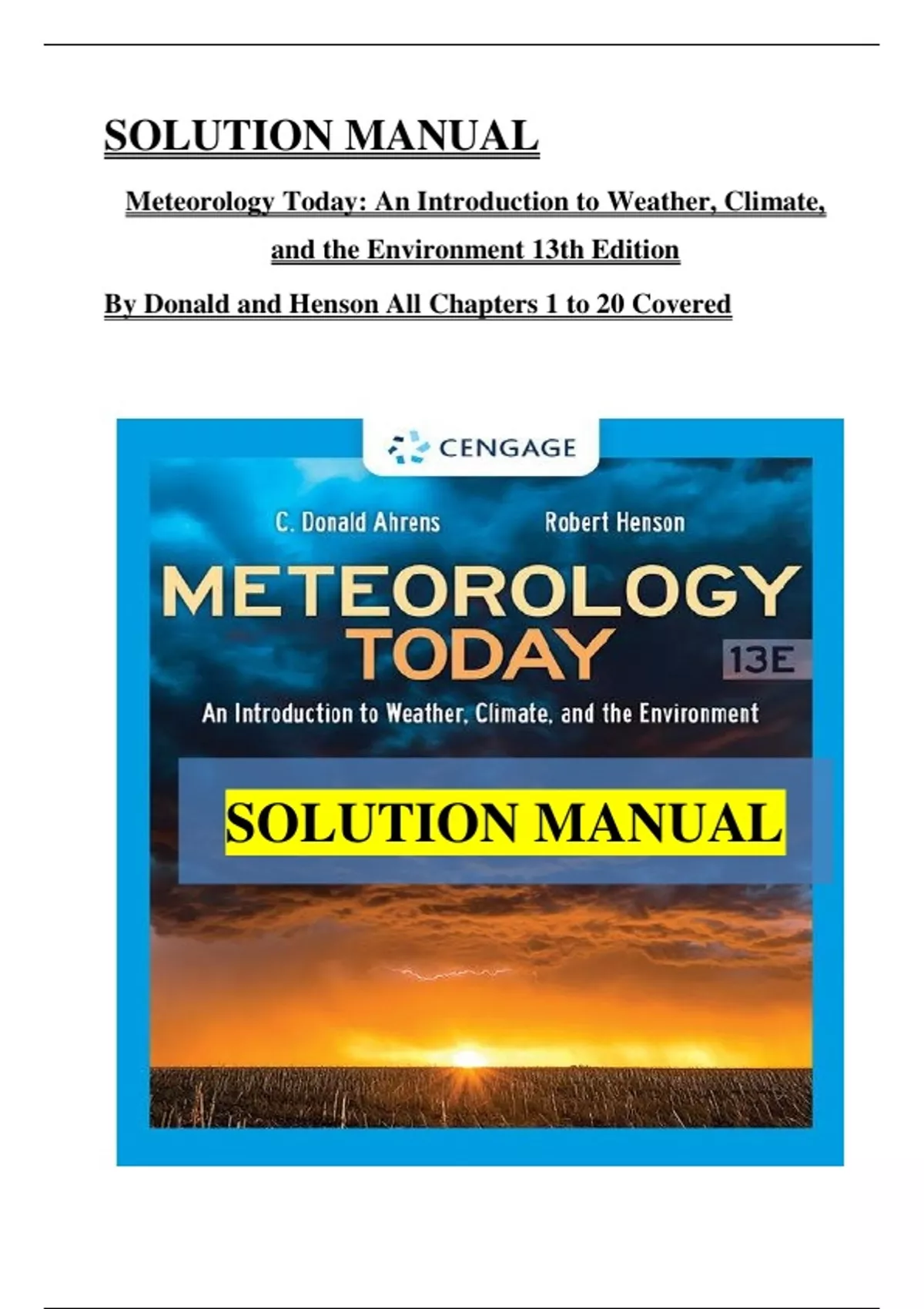 Solution Manual For Meteorology Today An Introduction To Weather
