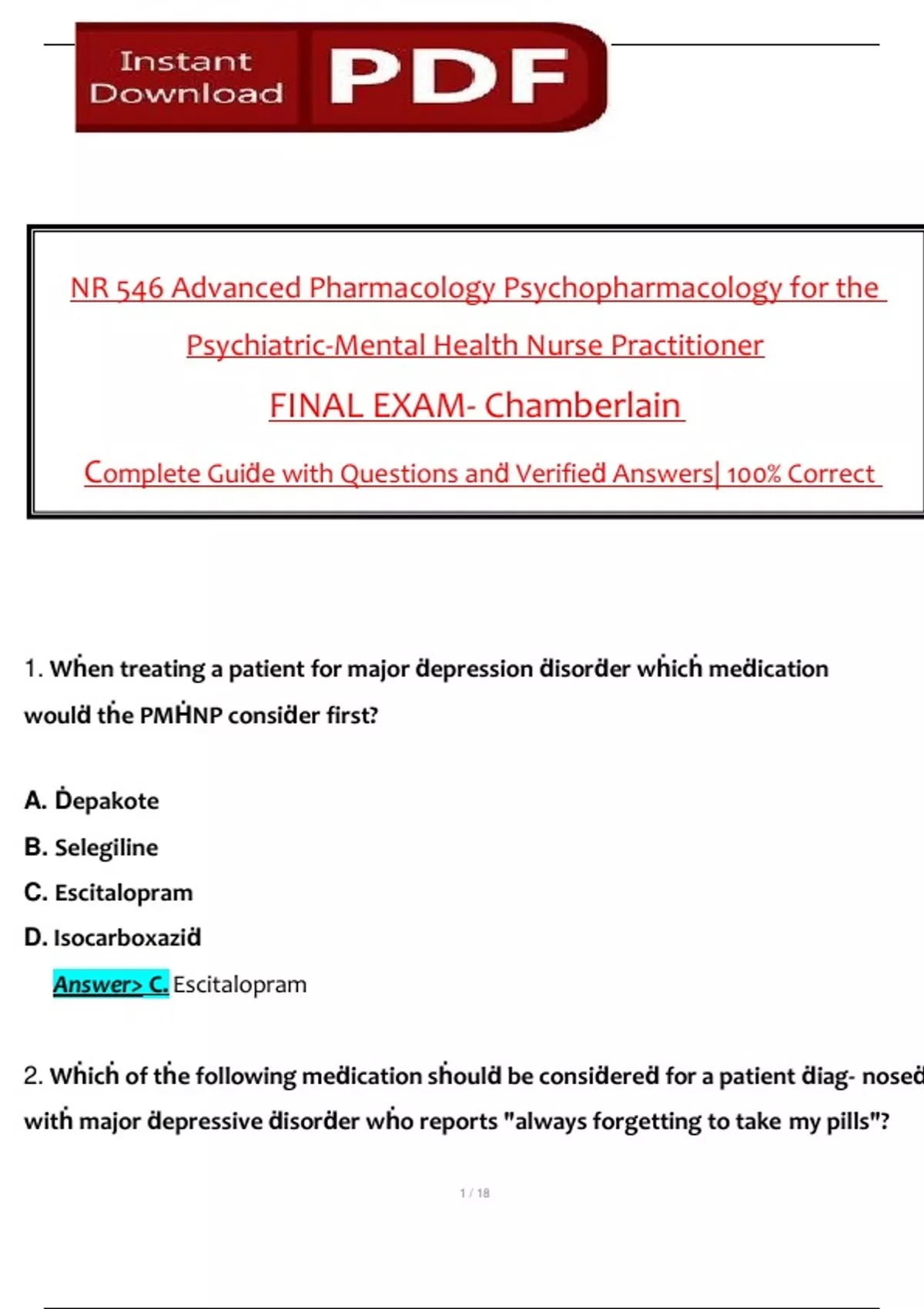 NR 546 Advanced Pharmacology Psychopharmacology for the Psychiatric ...