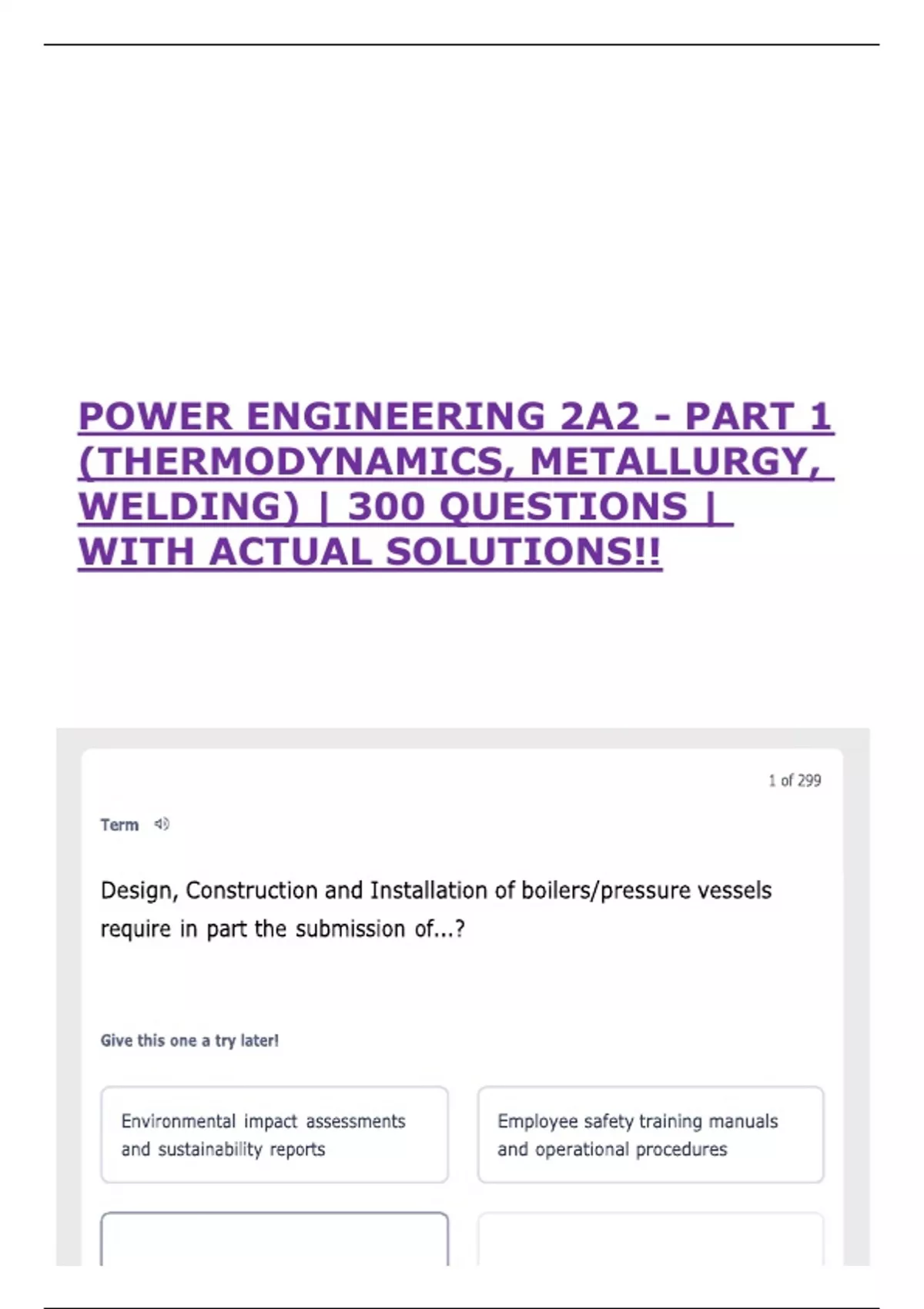 POWER ENGINEERING 2A2 - PART 1 (THERMODYNAMICS, METALLURGY, WELDING) | 300 QUESTIONS | WITH ...