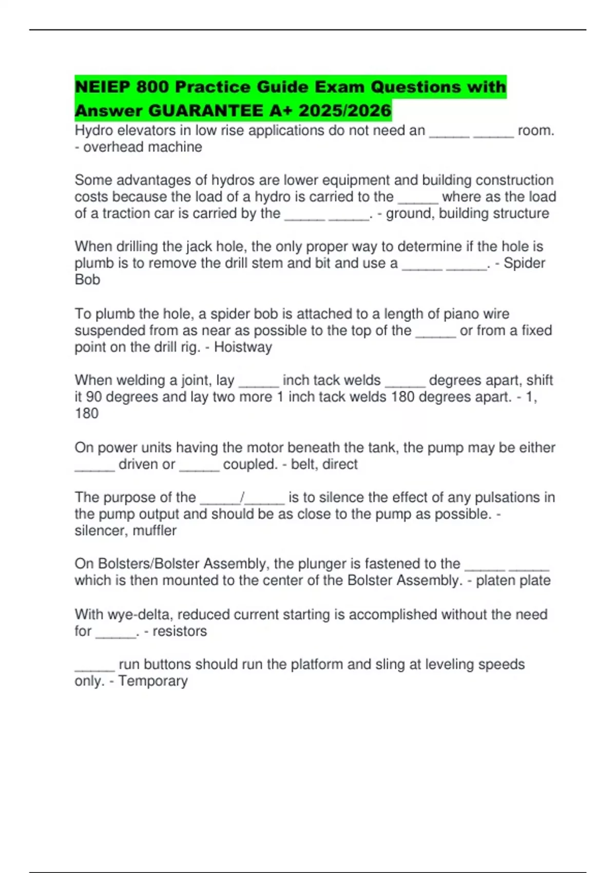 NEIEP 800 Practice Guide Exam Questions with Answer GUARANTEE A+ 2025/ ...