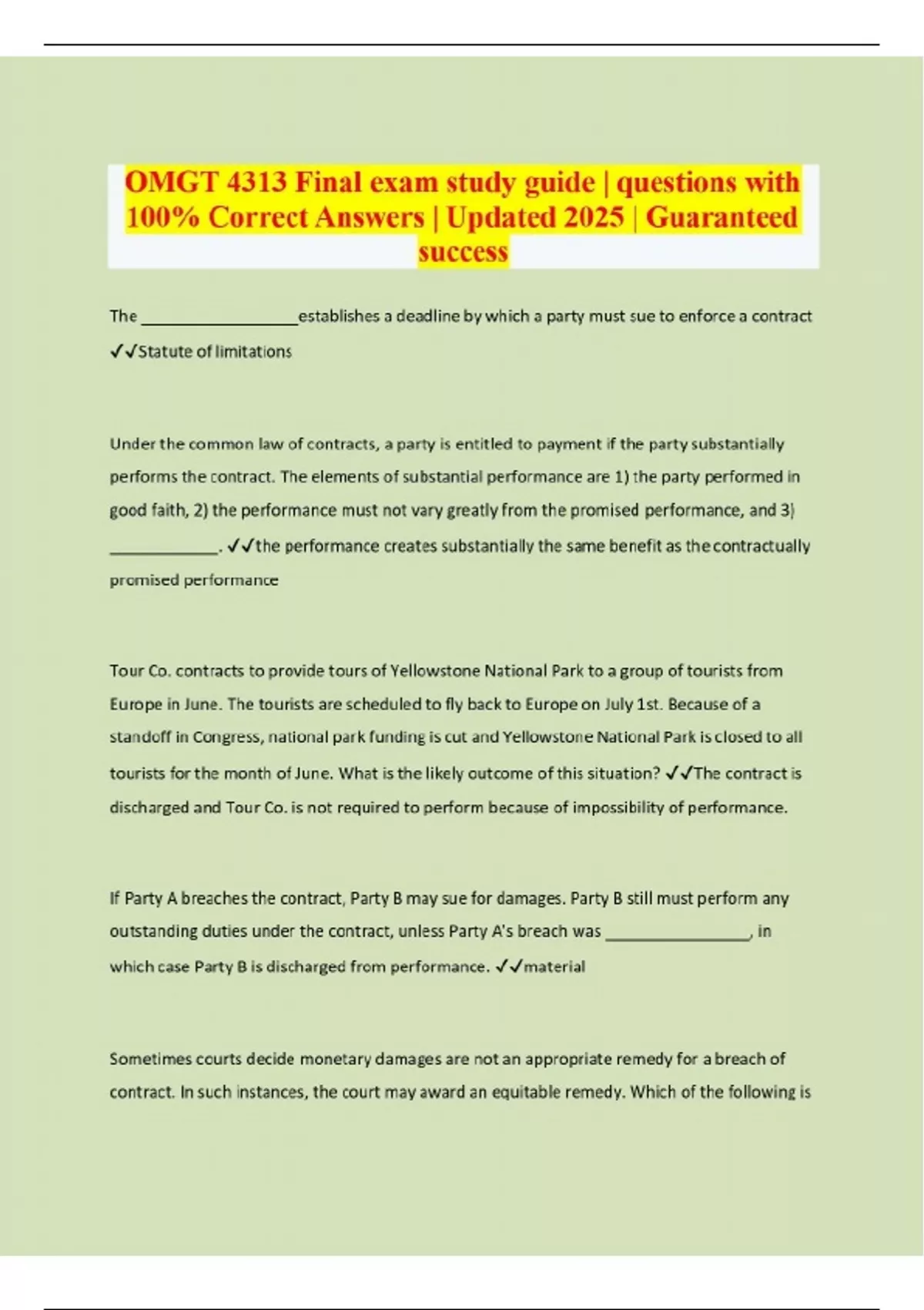 OMGT 4313 Final exam study guide | questions with 100% Correct Answers | Updated 2025 ...
