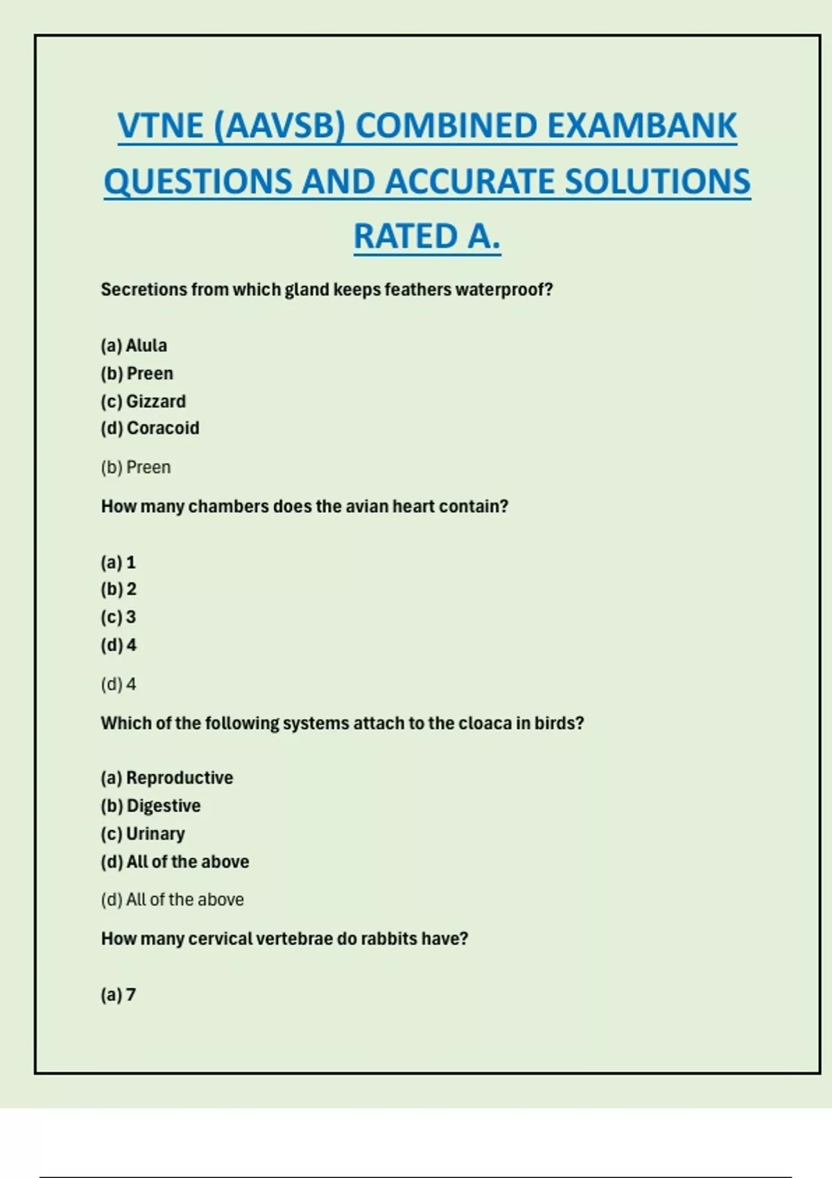 VTNE (AAVSB) COMBINED EXAMBANK QUESTIONS AND ACCURATE SOLUTIONS RATED A ...