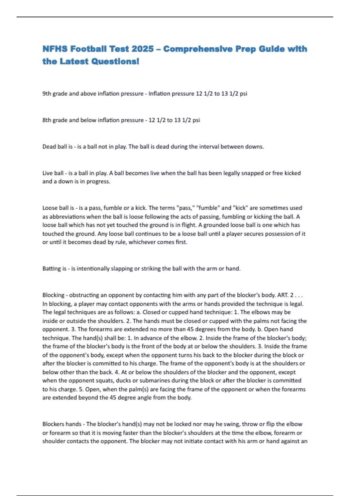 NFHS Football Test 2025 – Comprehensive Prep Guide with the Latest ...