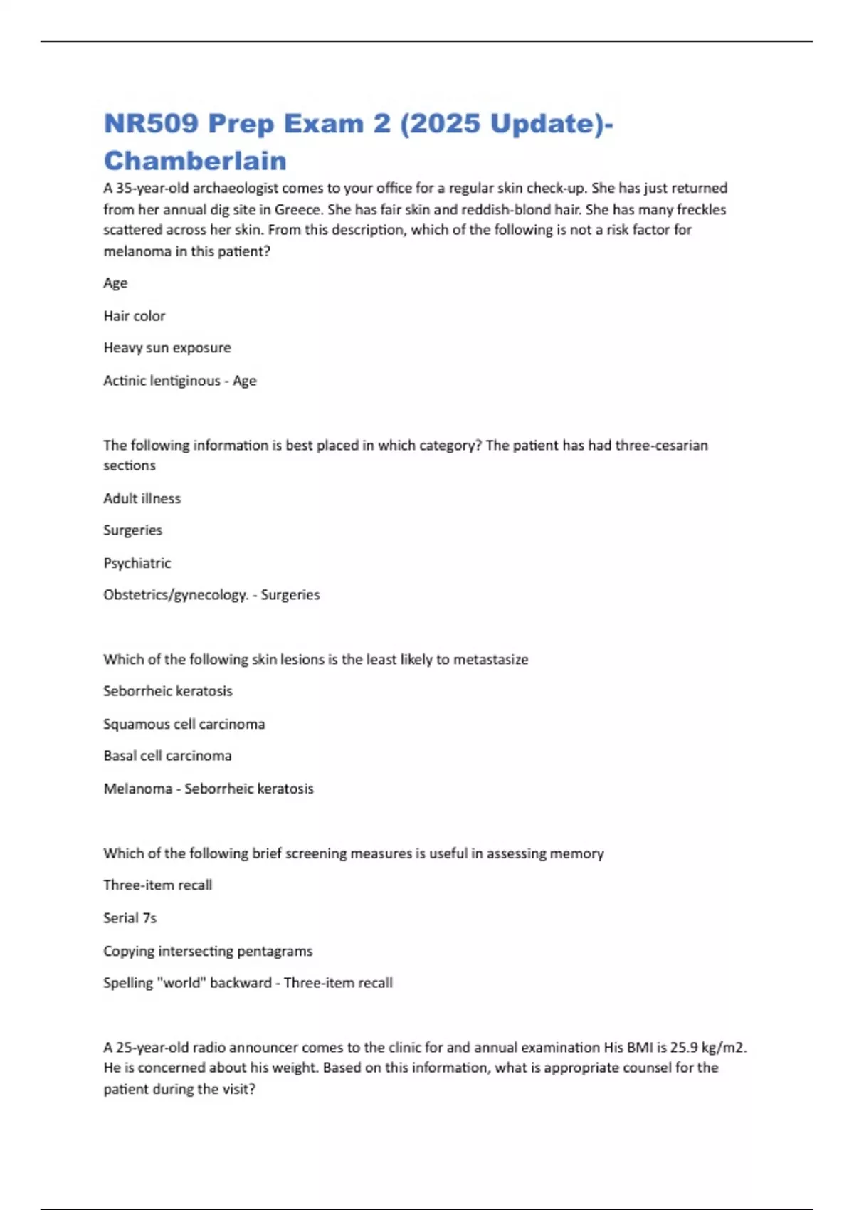 NR509 Prep Exam 2 (2025 Update)- Chamberlain - NR509 - Stuvia US