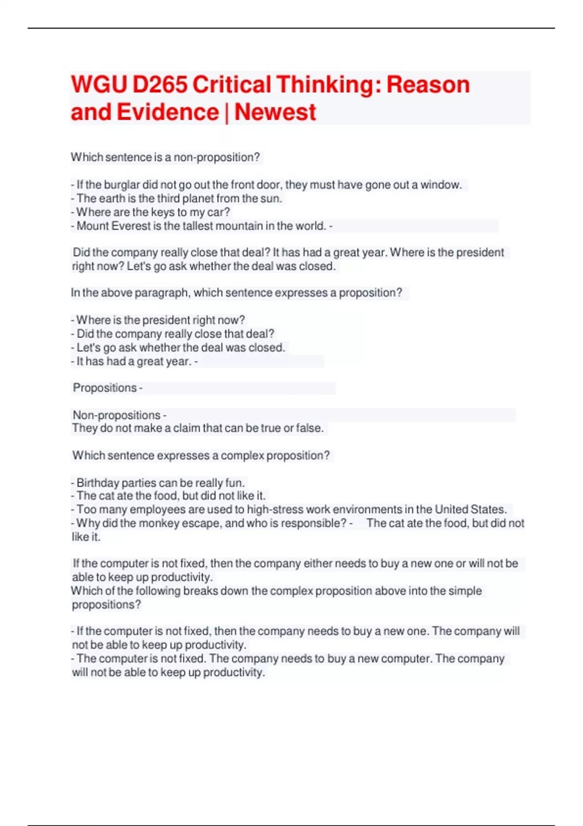 WGU D265 Critical Thinking: Reason and Evidence | Newest - WGU D265 ...