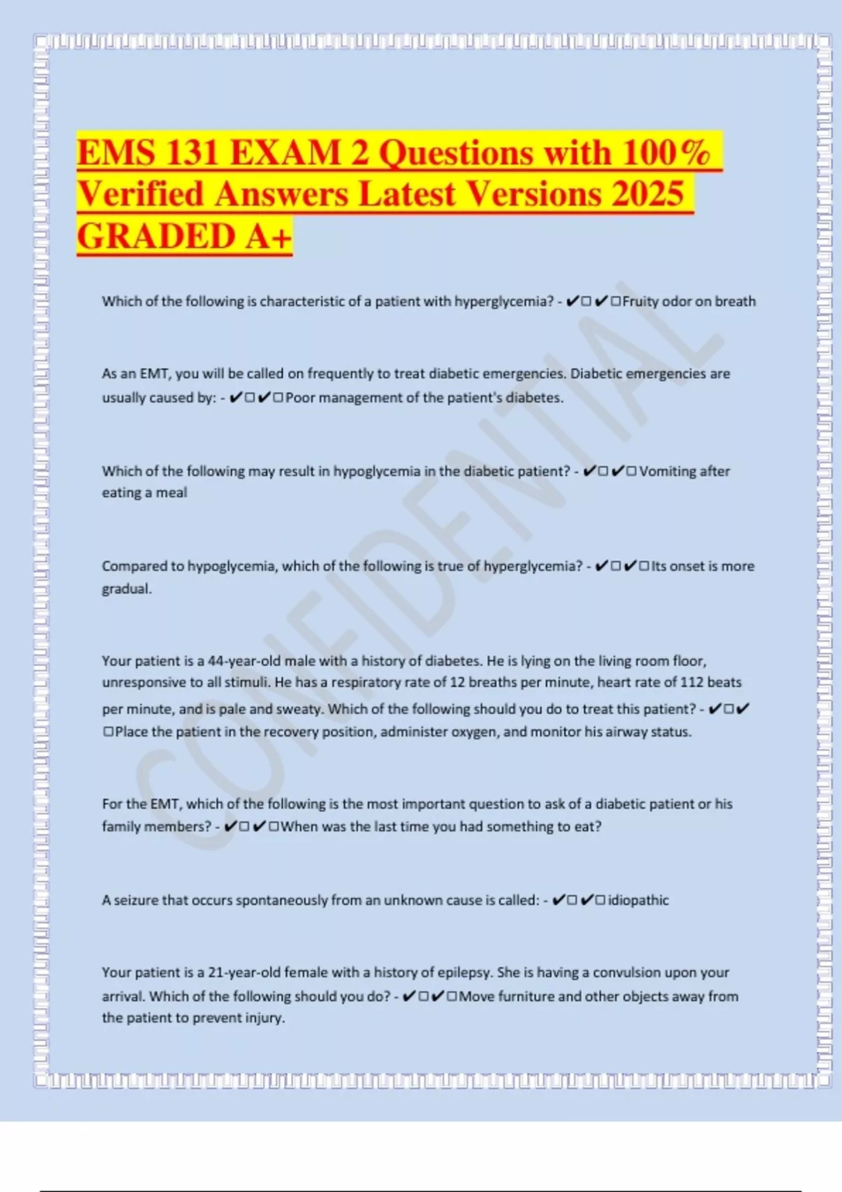 EMS 131 EXAM 2 Questions with 100- Verified Answers Latest Versions ...