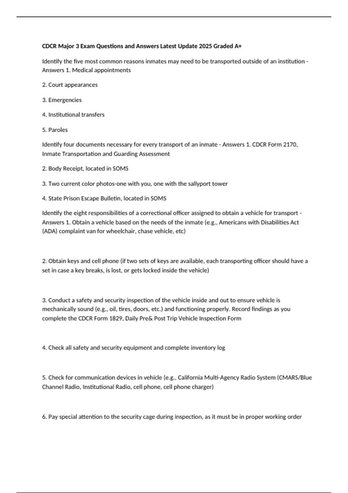 CDCR Major 3 Exam Questions and Answers Latest Update 2025 Graded A+ ...