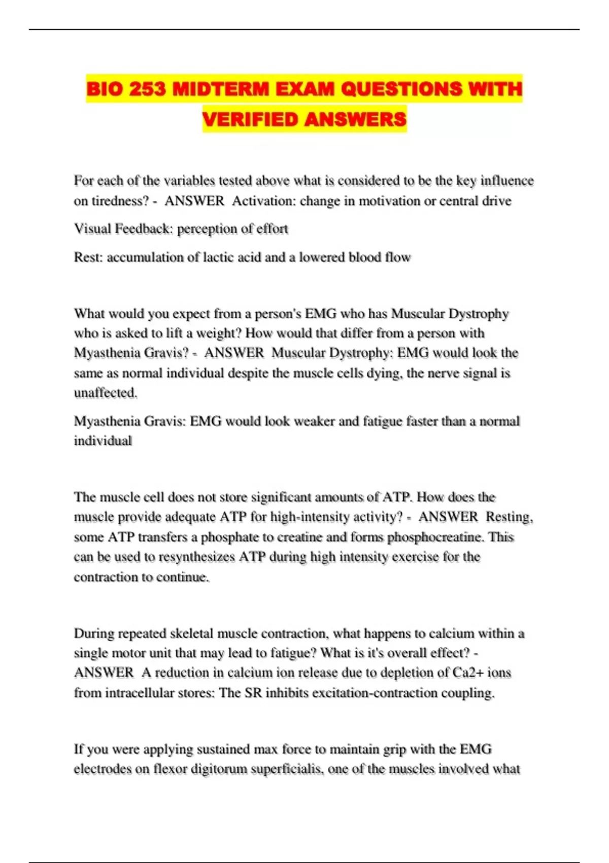 BIO 253 MIDTERM EXAM QUESTIONS WITH VERIFIED ANSWERS - BIO 253 - Stuvia US