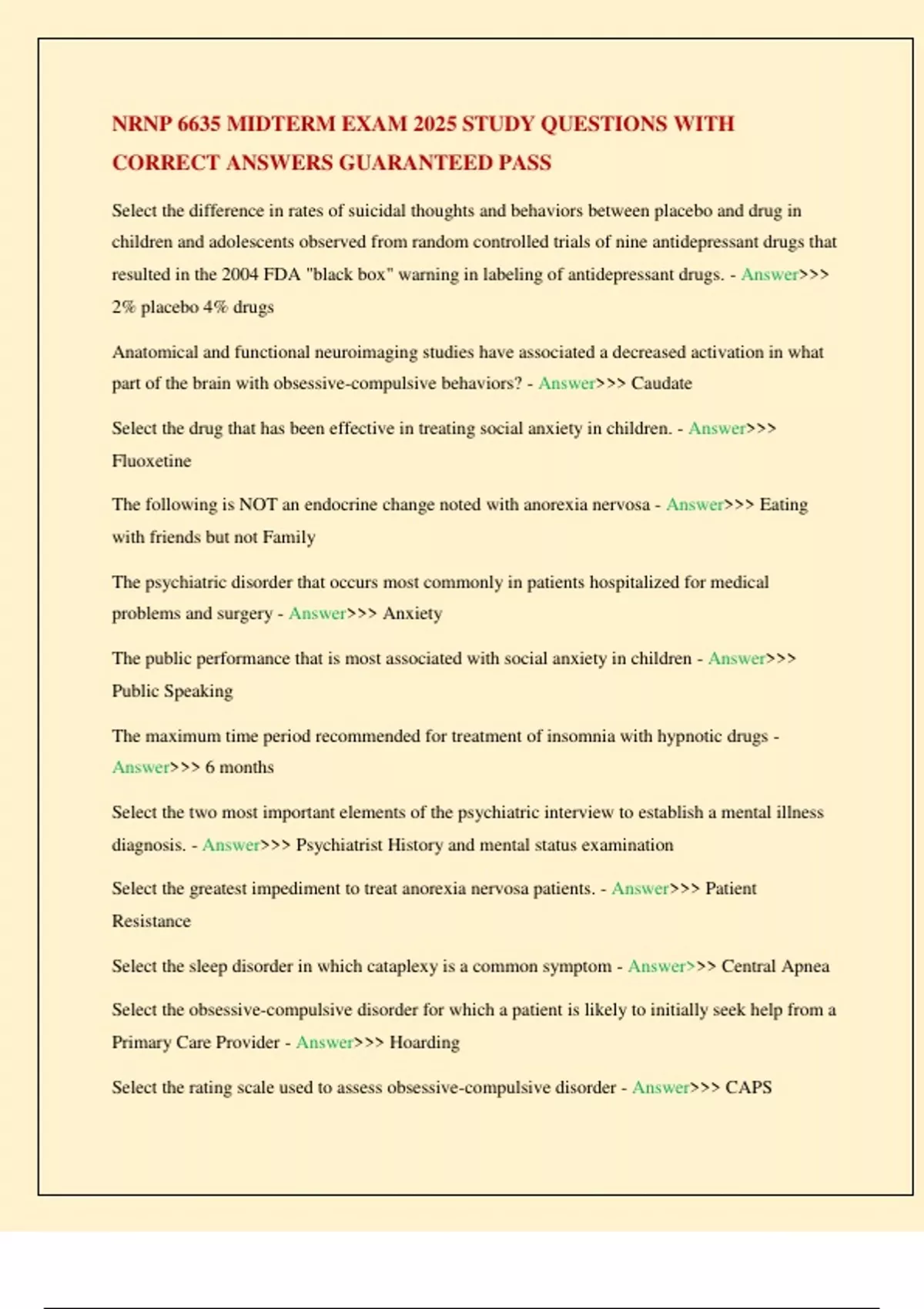 NRNP 6635 MIDTERM EXAM 2025 STUDY QUESTIONS WITH CORRECT ANSWERS GUARANTEED PASS - NRNP 6635 ...