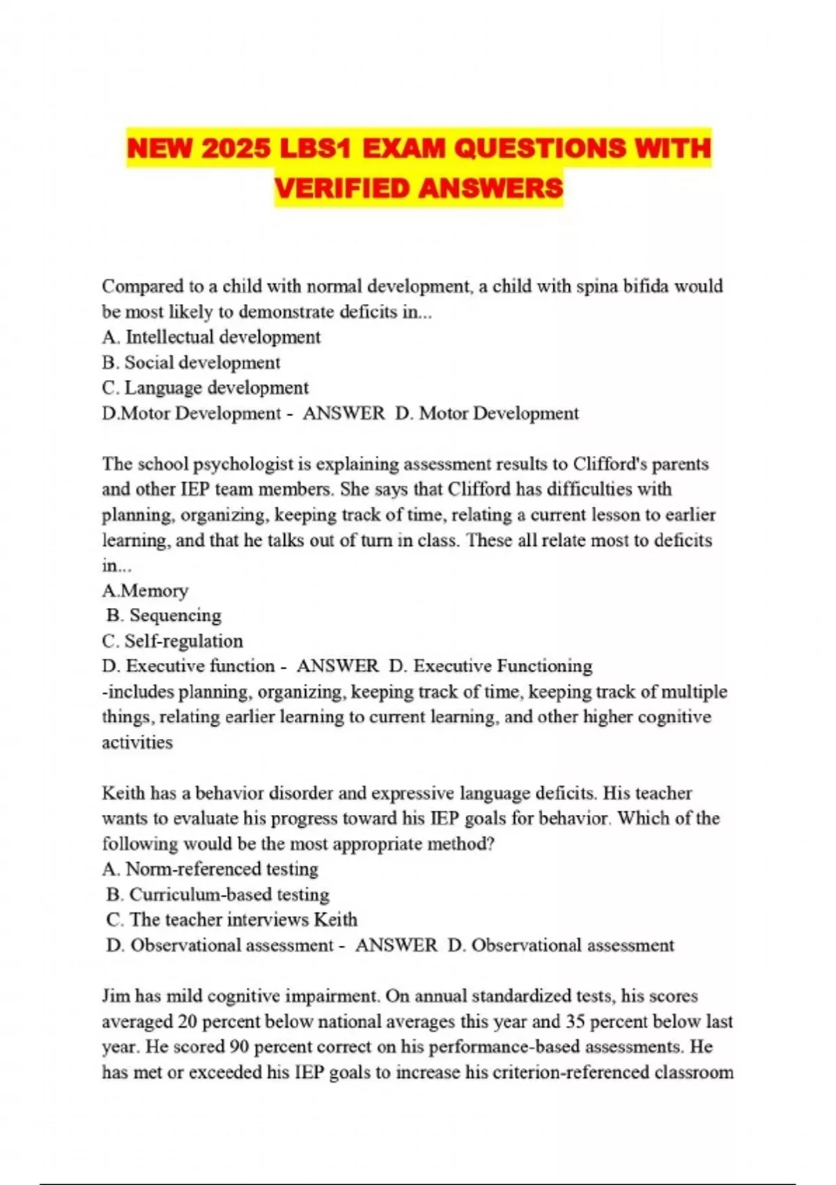 NEW 2025 LBS1 EXAM QUESTIONS WITH VERIFIED ANSWERS - LBS1 - Stuvia US