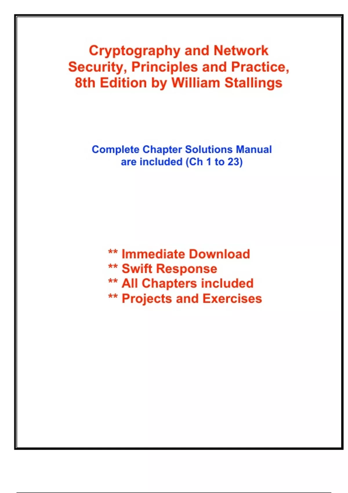 Solutions for Cryptography and Network Security, Principles and Practice, 8th Edition by ...