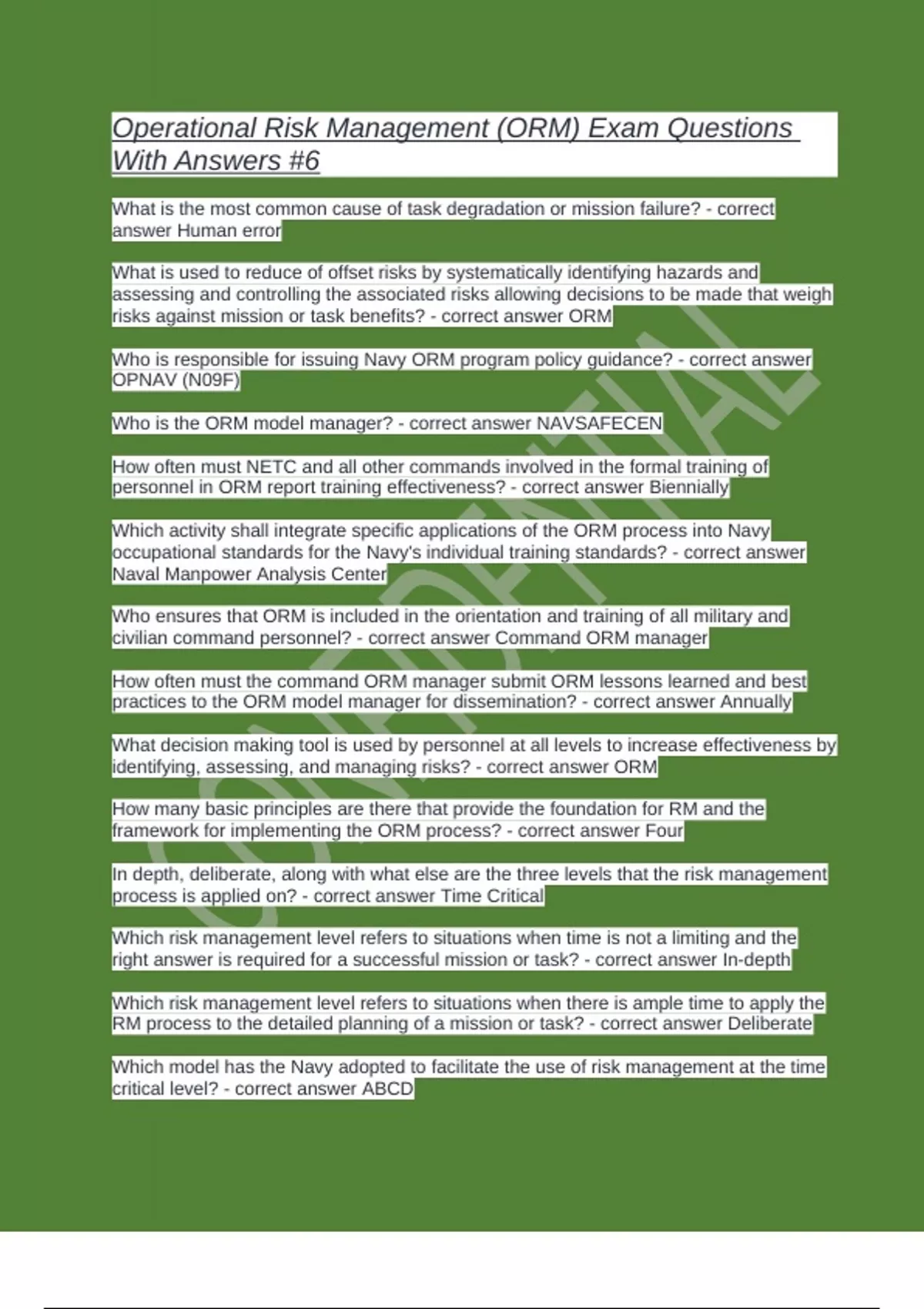 Operational Risk Management (ORM) Exam Questions With Answers -6 ...