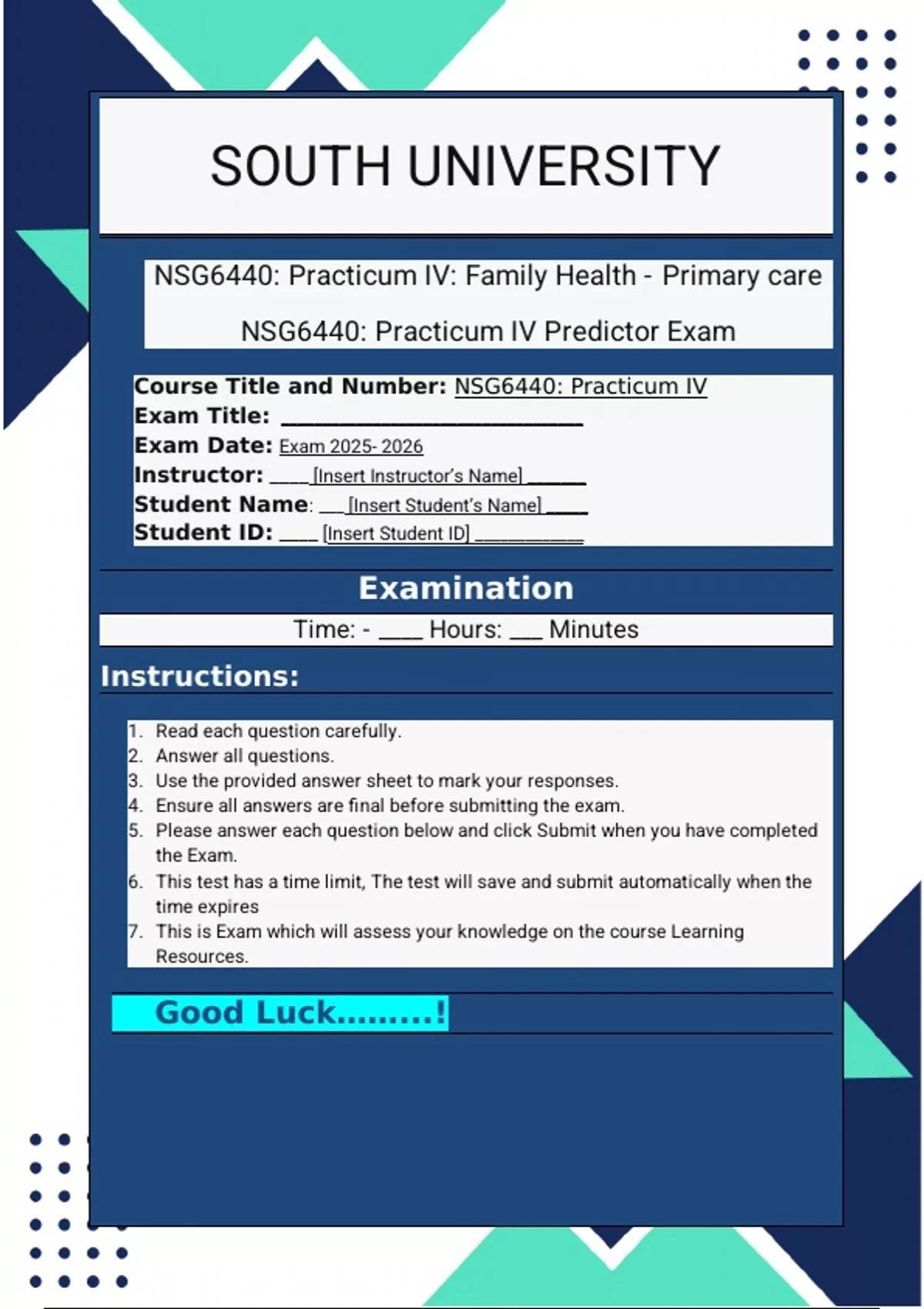 NSG6440 Exam Review NSG 6440 Practicum IV Questions and Answers | 100% Pass Guaranteed | Graded ...