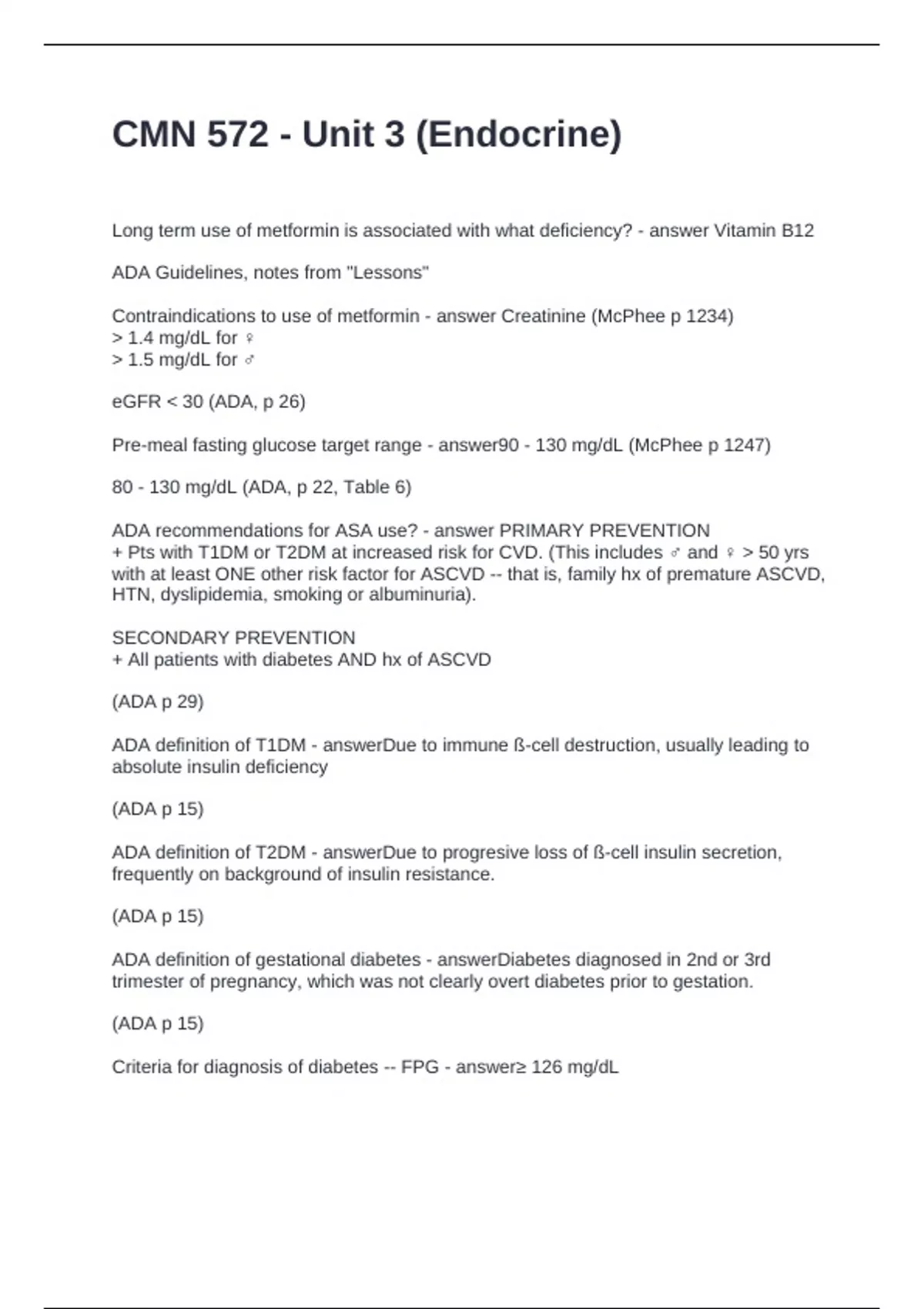 CMN 572 - Unit 3 (Endocrine) Questions with Correct Answers - CMN 572 ...