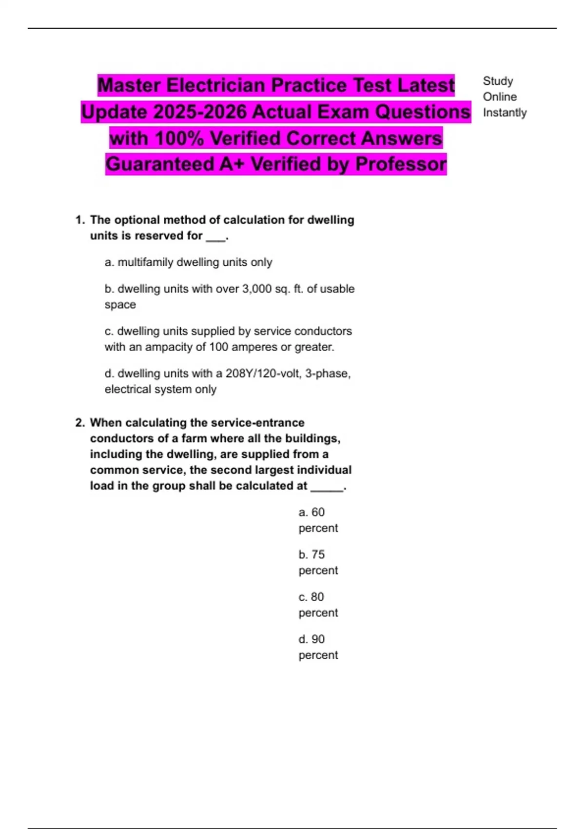 Master Electrician Practice Test Latest Update Actual Exam Questions ...