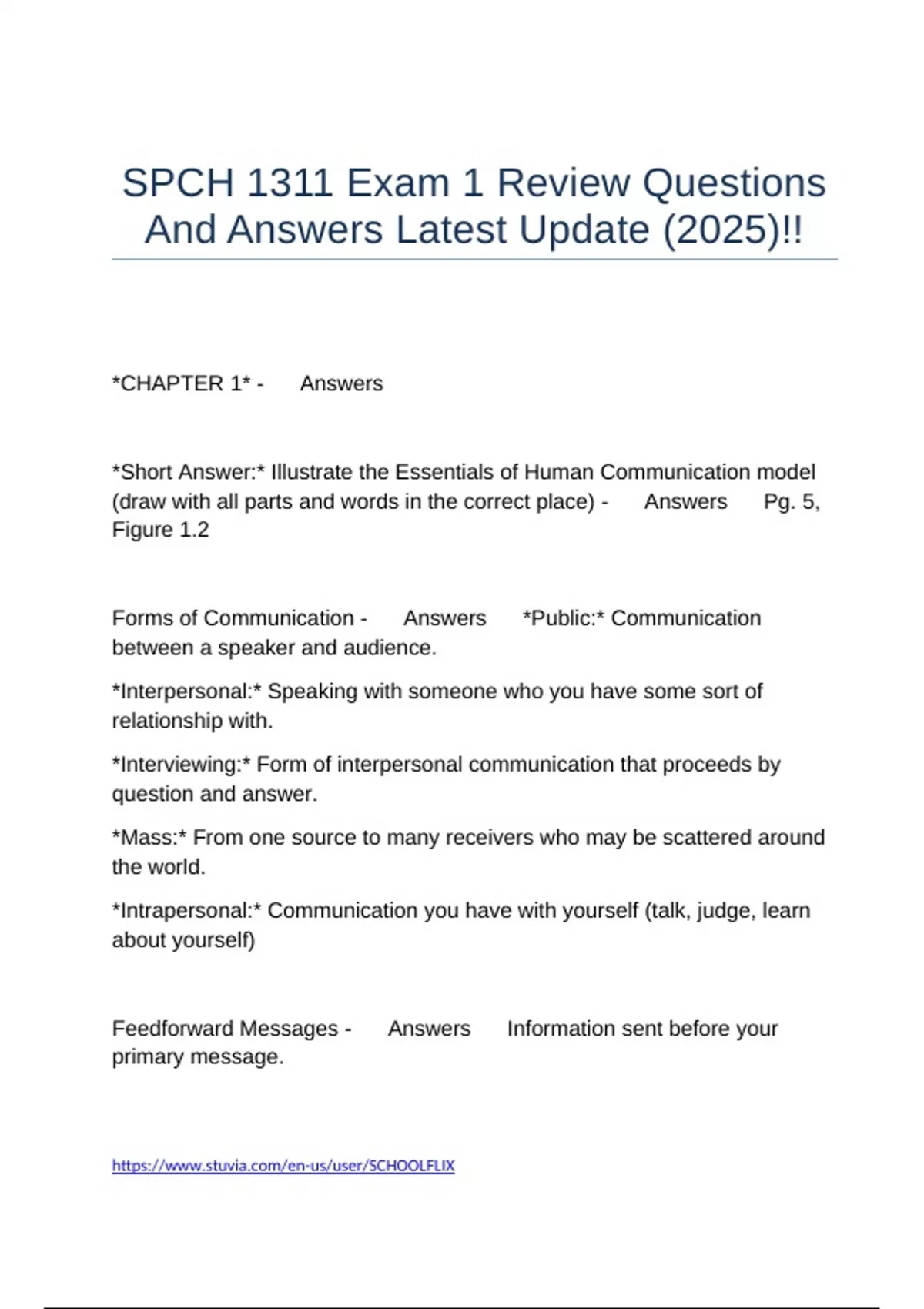 SPCH 1311 Exam 1 Review Questions And Answers Latest Update (2025 ...