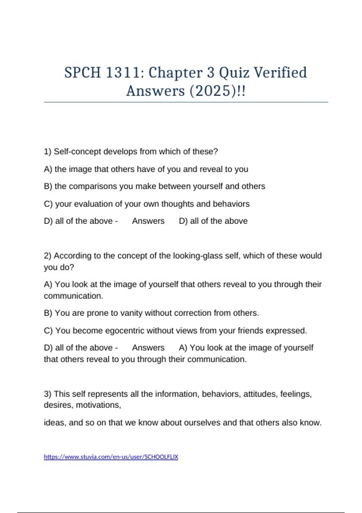 SPCH 1311 Chapter 3 Quiz Verified Answers (2025)!! - SPCH 1311 - Stuvia US