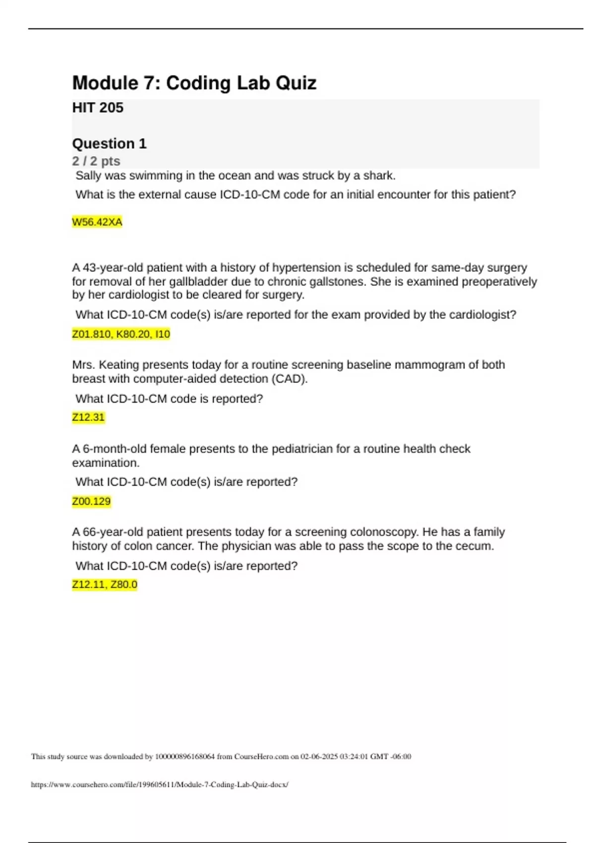 HIT-205 Module 7 Coding Lab Quiz (GRADED A) - HIT 205 - Stuvia US