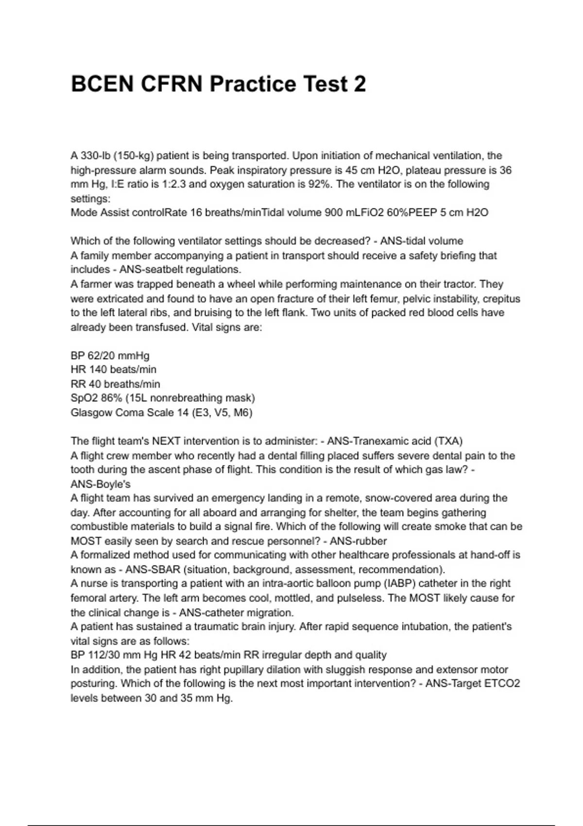 Bcen Cfrn Practice Test 2 Newest 2025 2026 Actual Exam Complete Questions And Correct Detailed