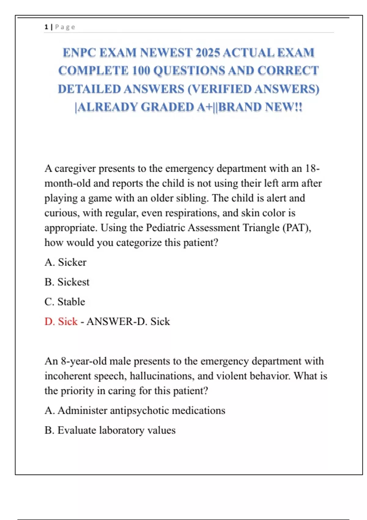 ENPC EXAM NEWEST 2025 ACTUAL EXAM COMPLETE 100 QUESTIONS AND CORRECT DETAILED ANSWERS (VERIFIED ...