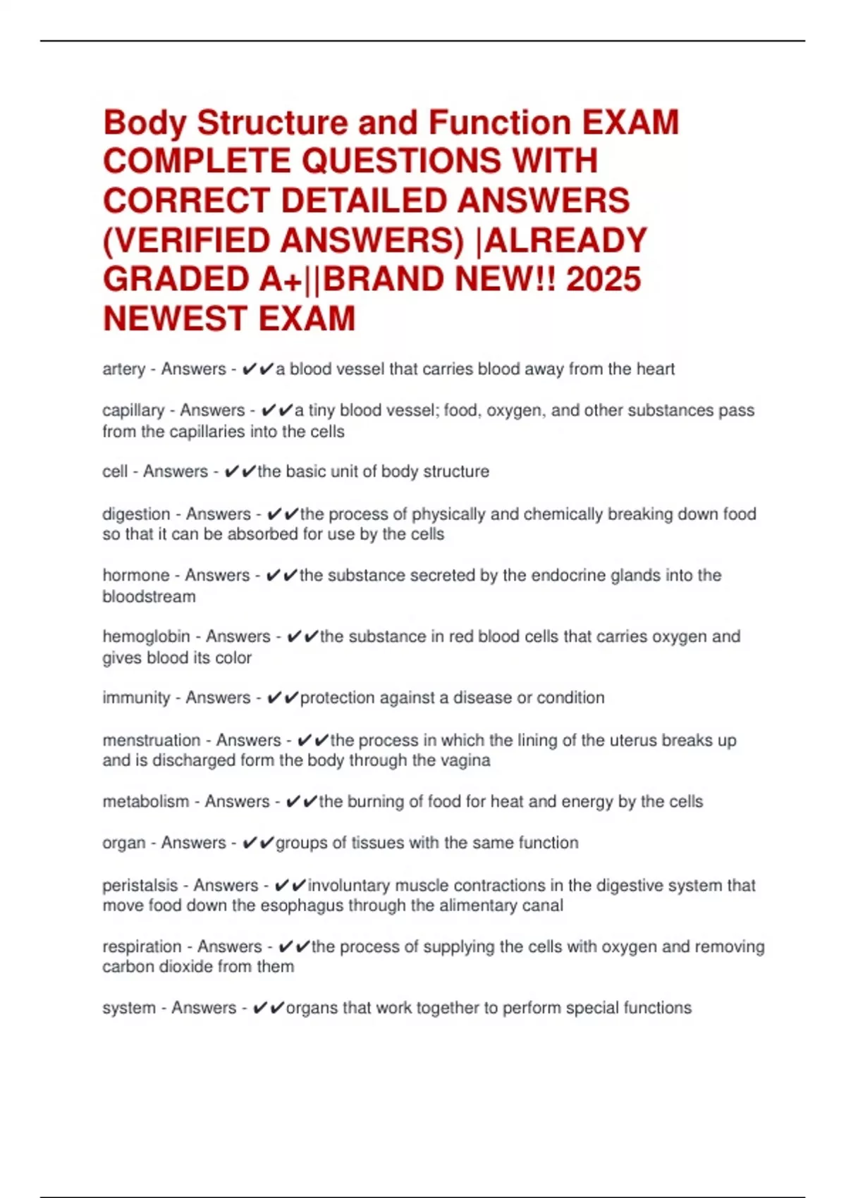 Body Structure and Function EXAM COMPLETE QUESTIONS WITH CORRECT ...