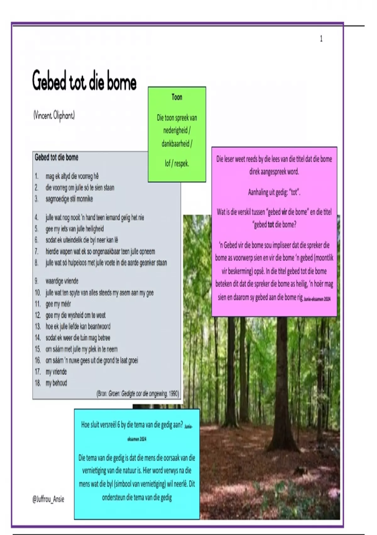 Summary Gebed tot die bome (Vincent Oliphant) opgesom deur @ Juffrou ...