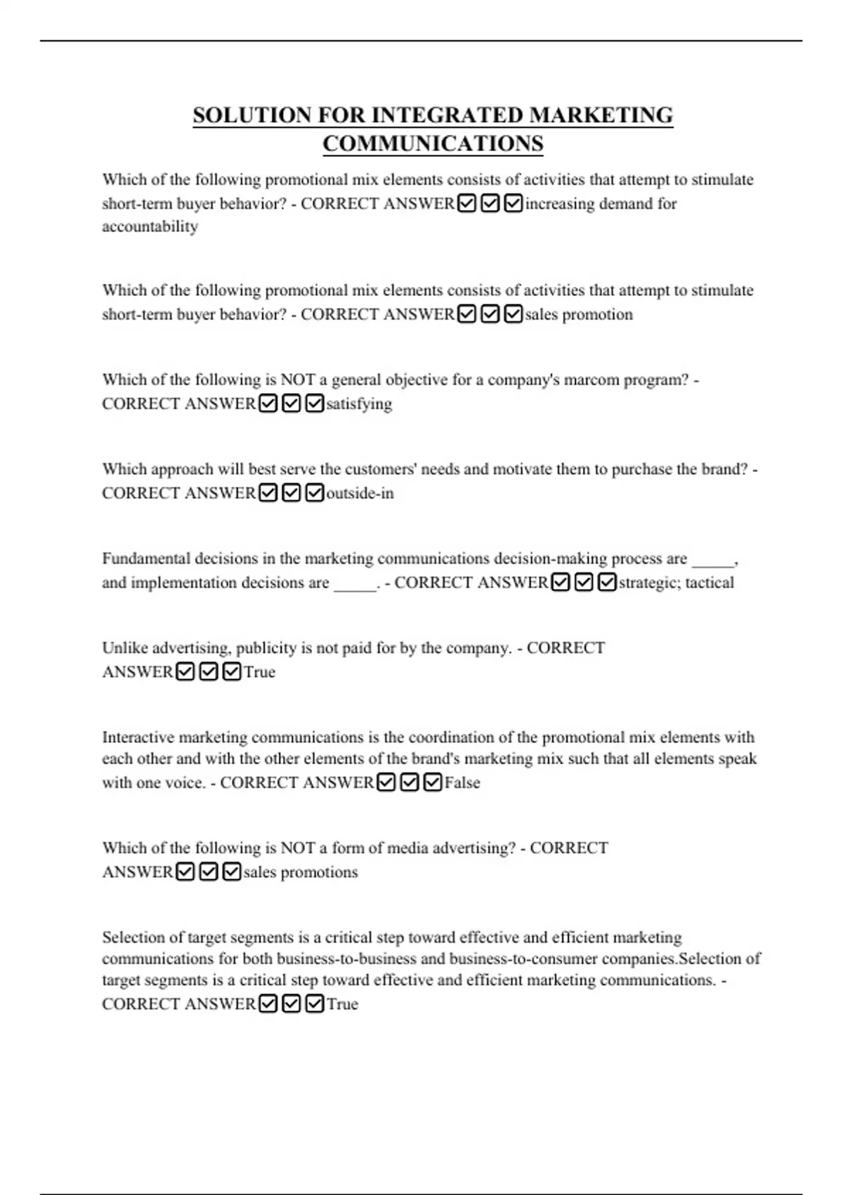 SOLUTION FOR INTEGRATED MARKETING COMMUNICATIONS - DECA - Stuvia US